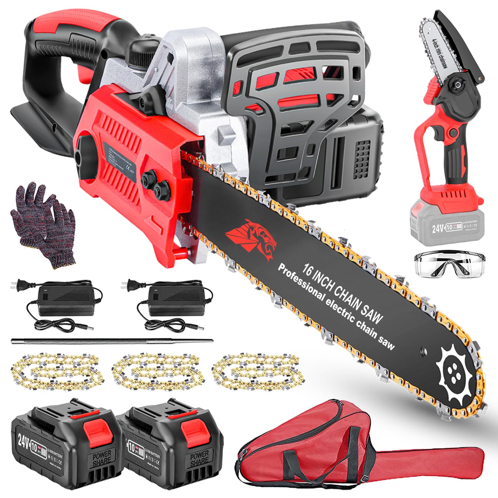 Amazon.com: 16-Inch Cordless Chainsaw, Electric Chainsaw with 4.0Ah X2 ...