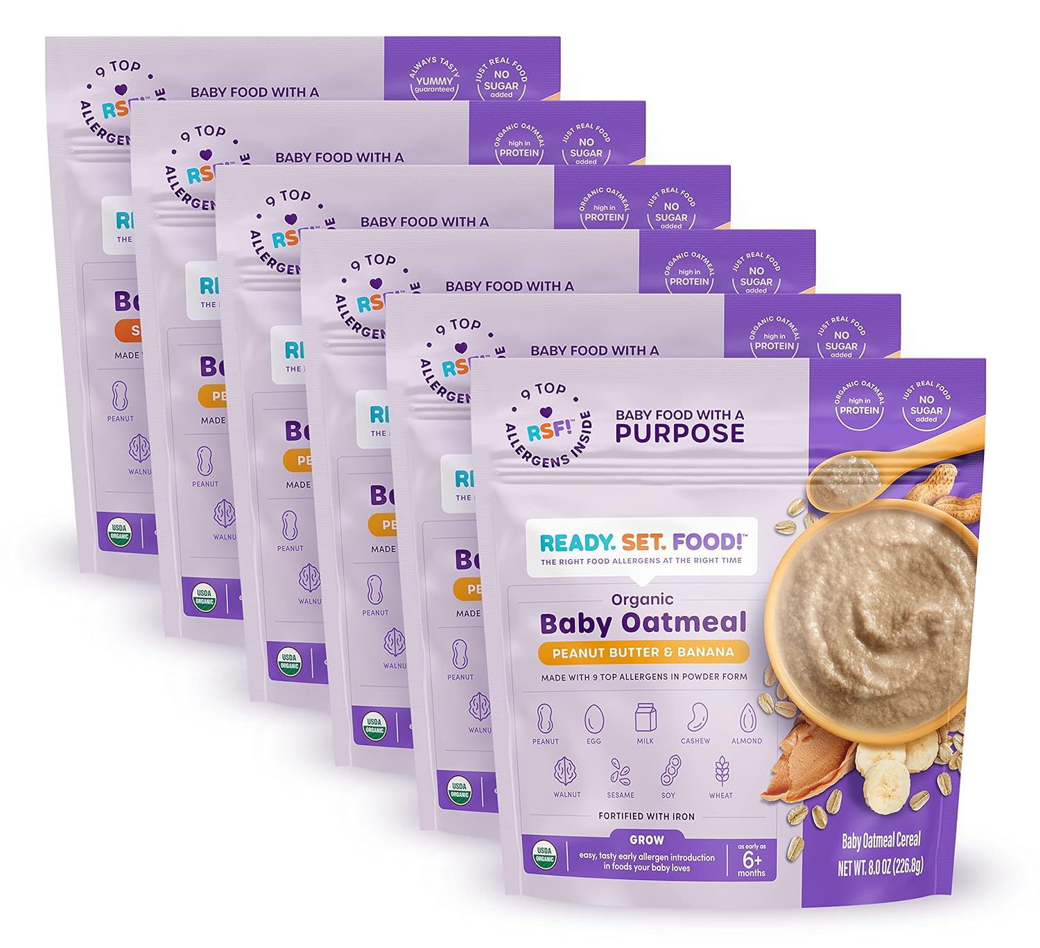 Amazon.com: Ready, Set, Food! Organic Baby Oatmeal Cereal | Peanut ...