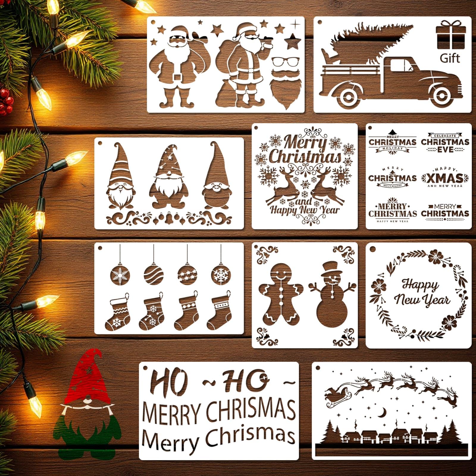 Amazon.com : 10 Pcs Large Christmas Stencils Set - Reusable 14.1x8.6 ...