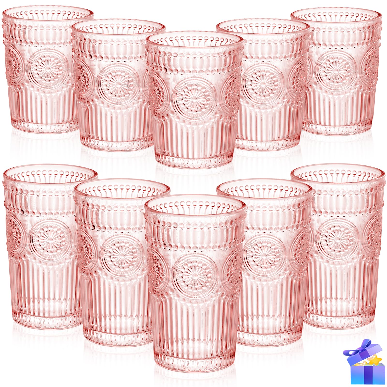 Amazon.com | megarte Vintage Drinking Glasses Set - 12 Piece Textured ...