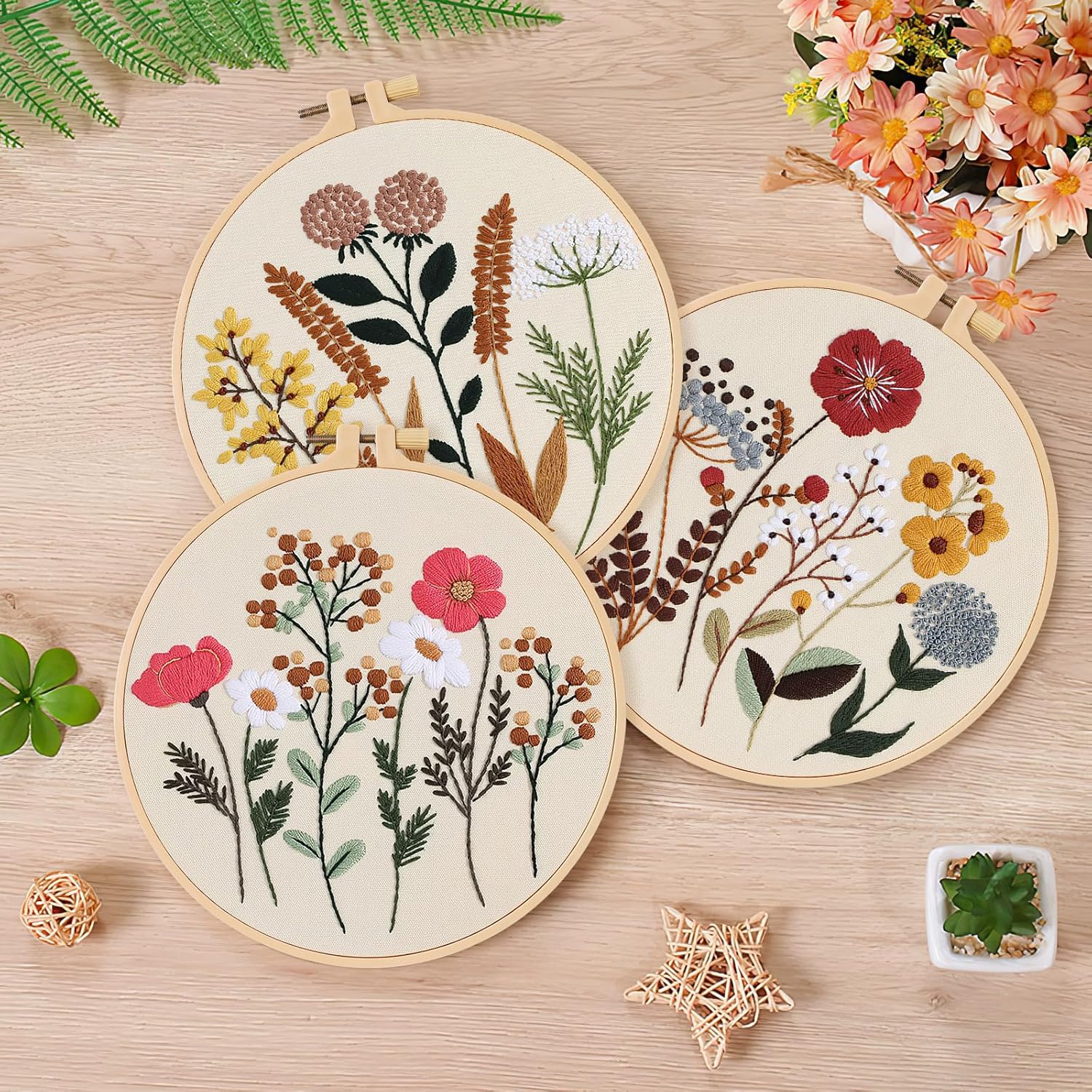 LOMOHOO 3 Sets Embroidery Kit for Beginners Embroidery Stitch Practice ...