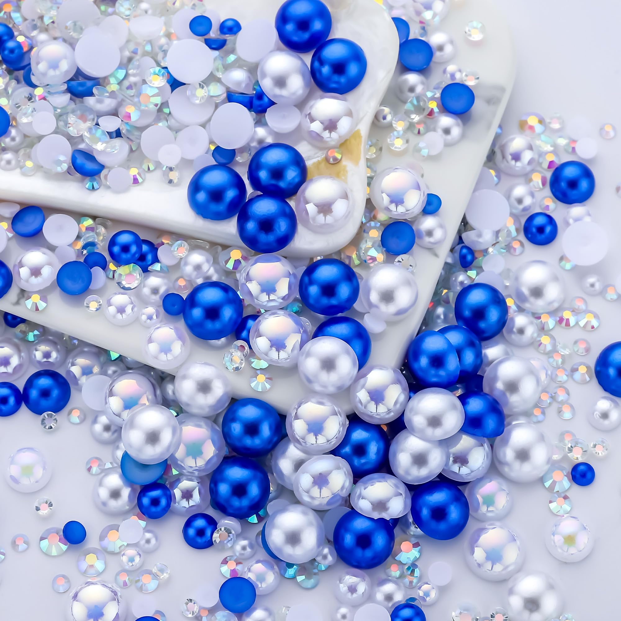Amazon.com: 60g Blue White Pearls Rhinestones for Crafts Mixed Size 3mm ...