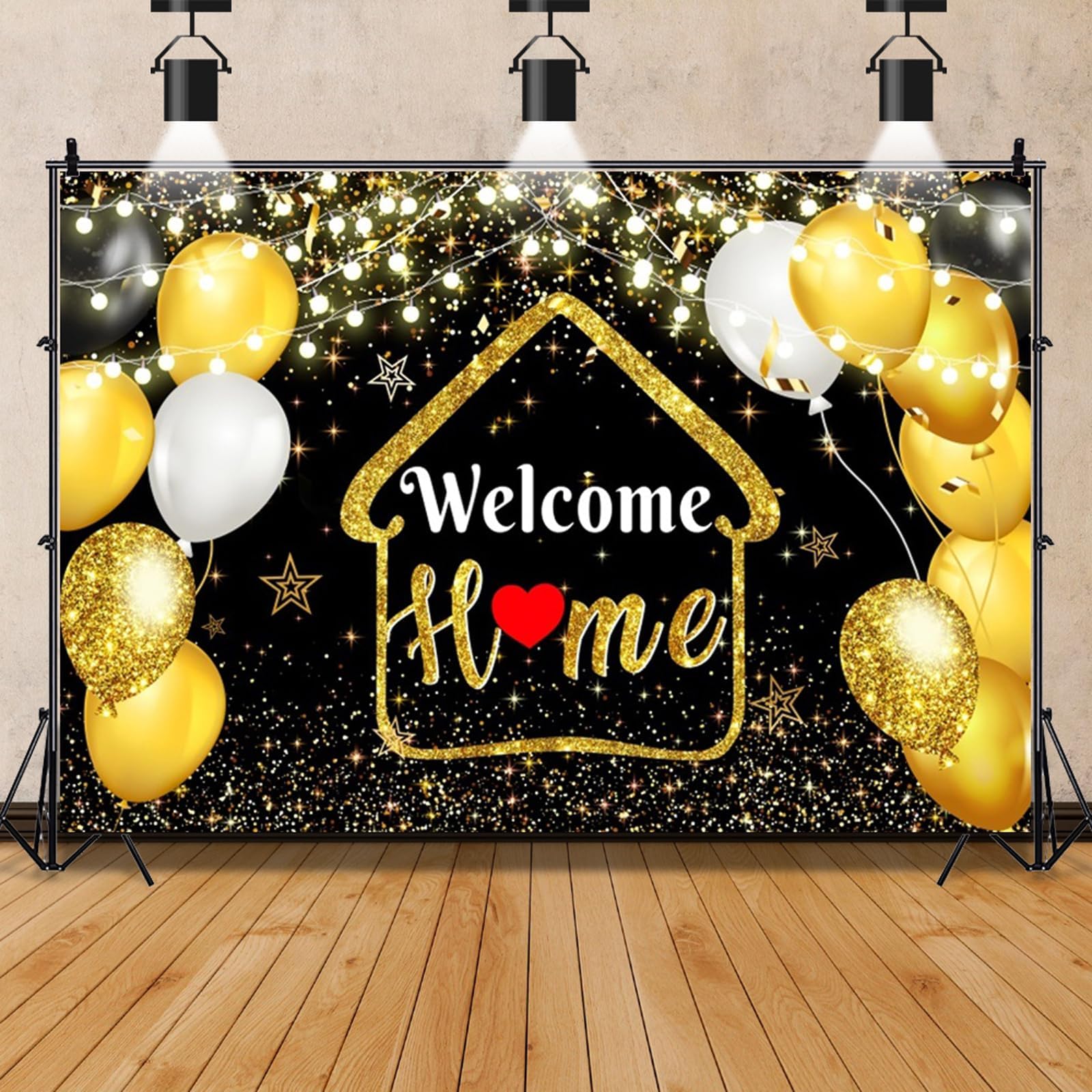 Amazon.com : Mestiker Welcome Home Backdrop Black Gold Housewarming ...