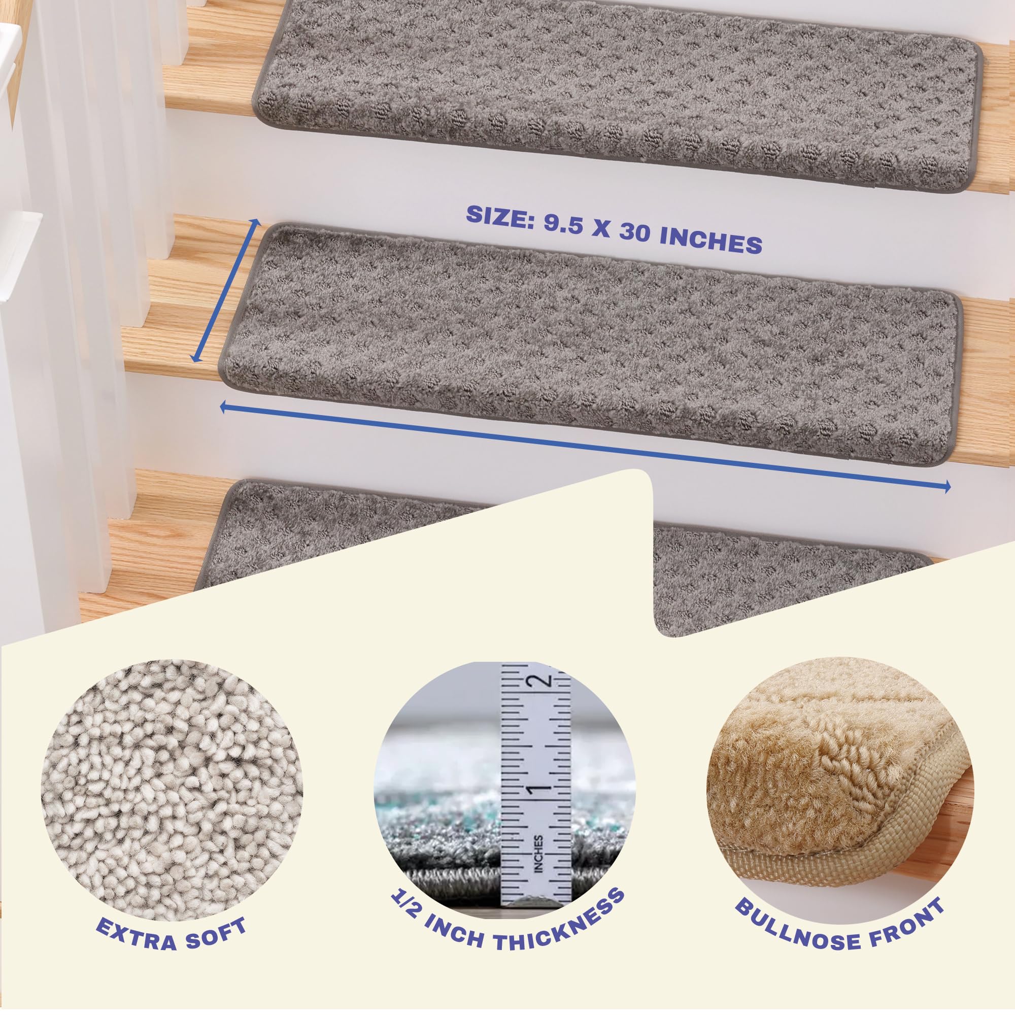 MBIGM Bullnose Non-Slip Stair Treads with Reusable Adhesive (14 Pack) 9 ...