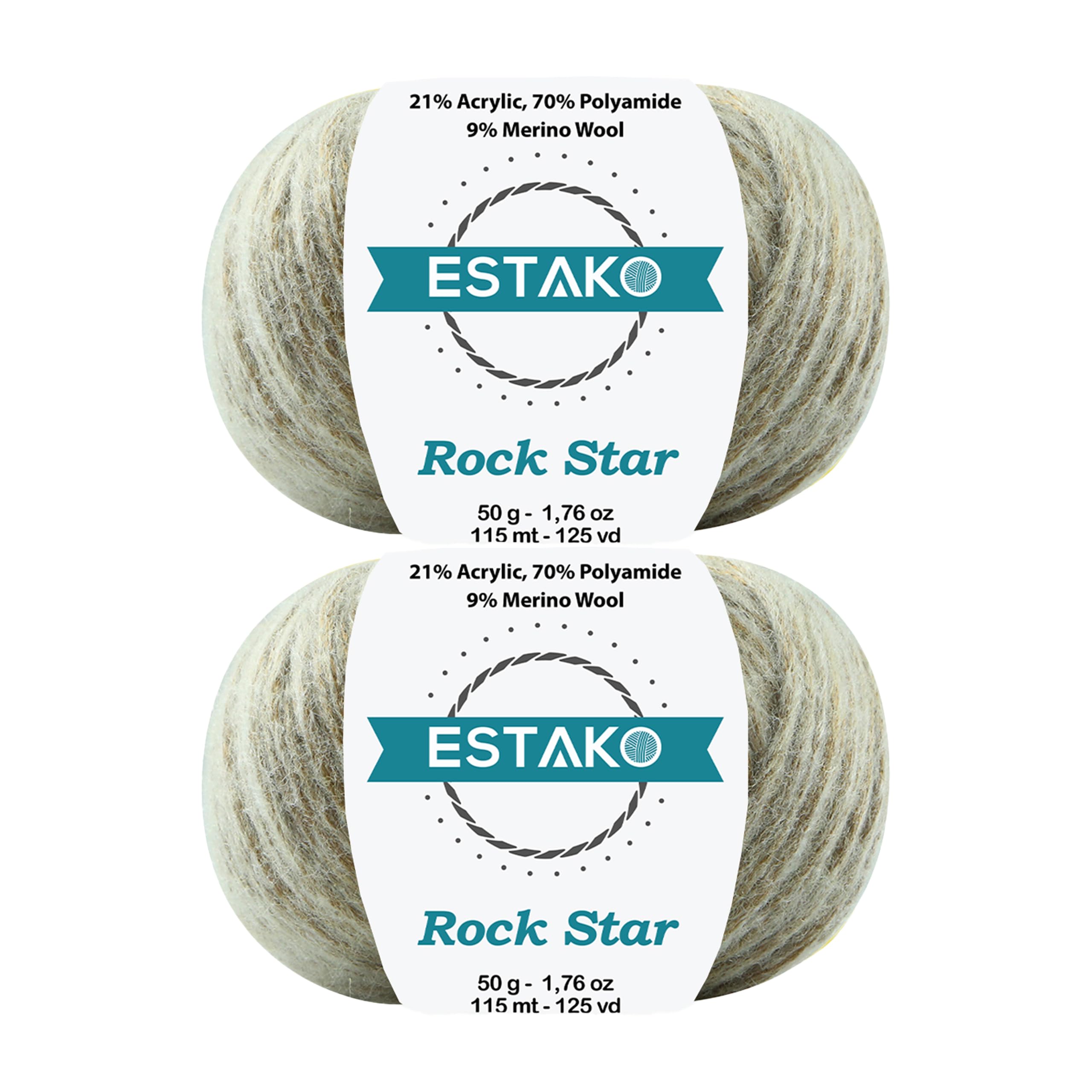 Amazon.com: Estako Rock Star (2 Skeins Pack) 9% Merino Wool 70% ...