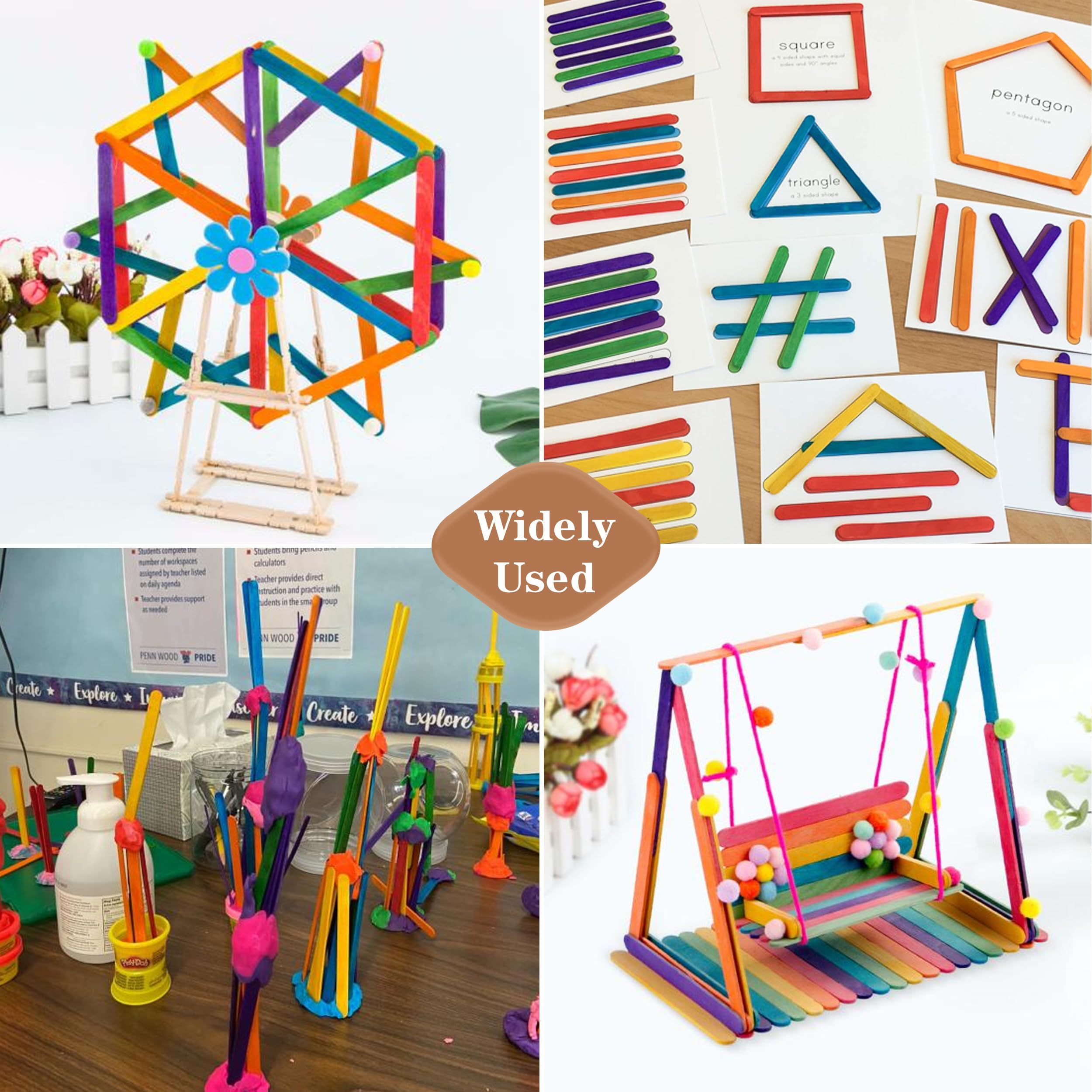 Snapklik.com : 100Pcs Jumbo Craft Sticks,Colored Wood Craft Sticks 6 ...