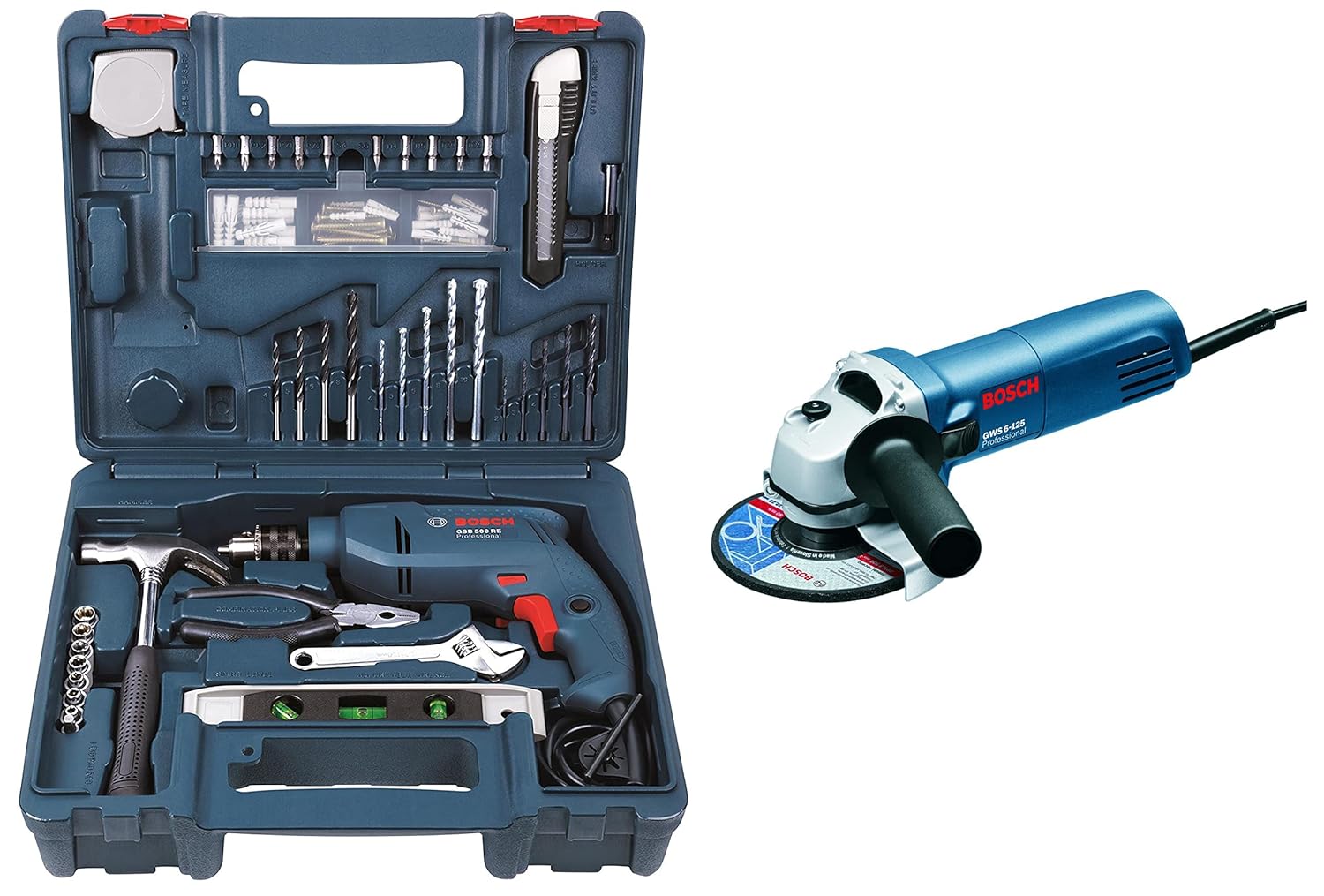 Bosch GSB 500W 500 RE Corded-Electric Drill Tool Set (Blue), 10 mm ...