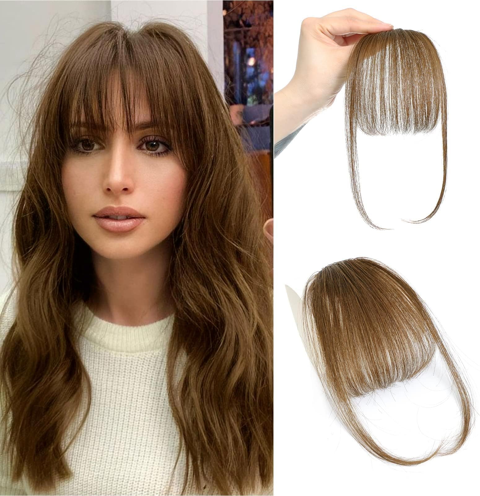 Amazon.com : Clip In Bangs 100% Human Hair Wispy Bangs Hair Clip Light ...