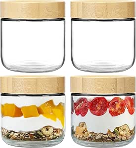 Amazon.com: NETANY 4-pack 10oz Glass jars with Airtight Lids, Overnight Oats Containers with ...
