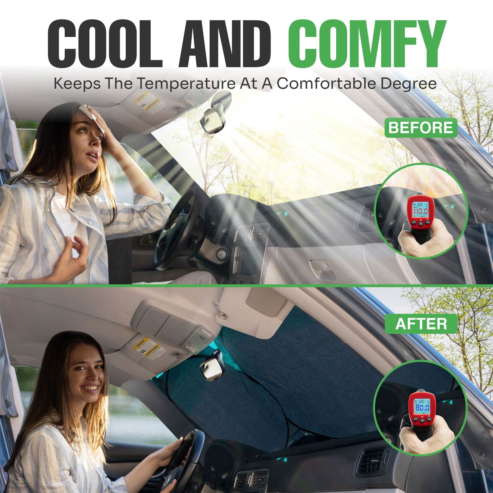 lebogner RV Windshield Sun Shade, XX-Large 51” X 102” Foldable ...