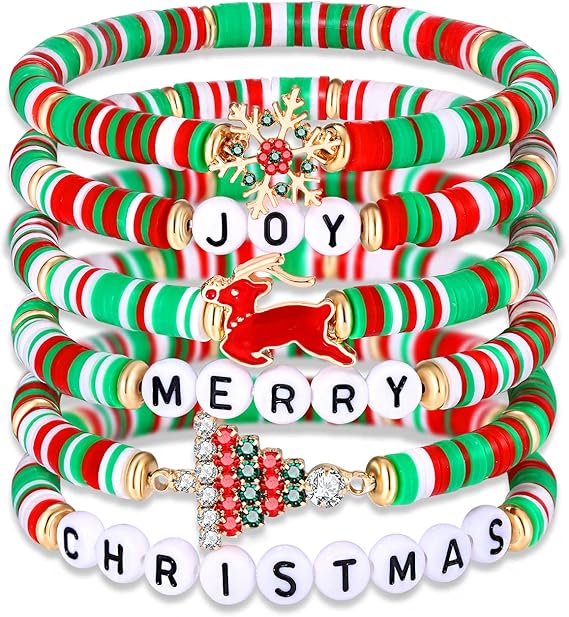 Amazon.com: XOCARTIGE Christmas Bracelets Holiday Heishi Bracelets for ...