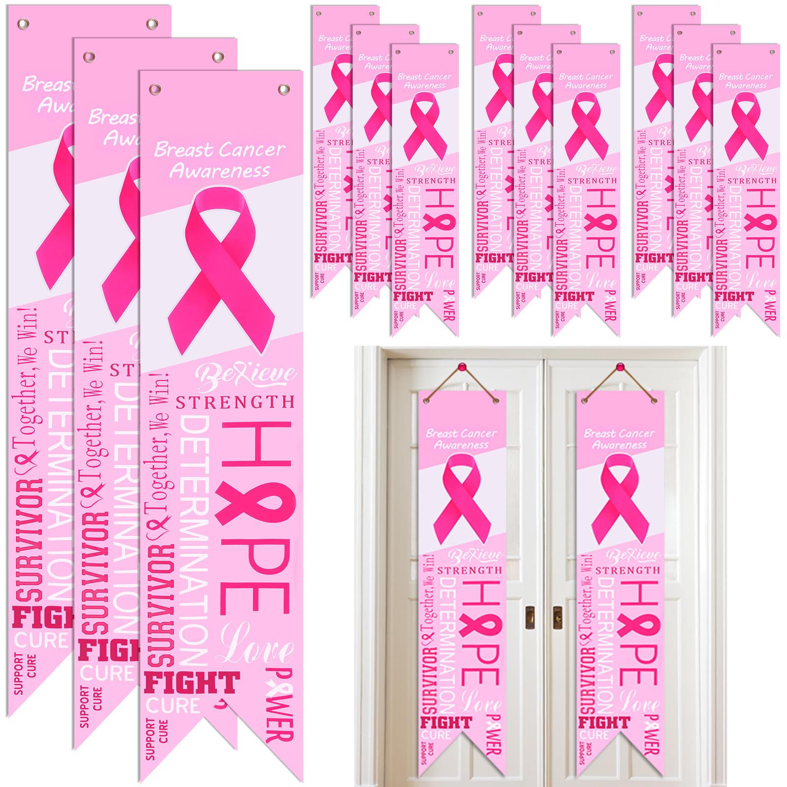 Amazon.com: 12 Pieces Pink Ribbon Hanging Banner Breast Cancer ...