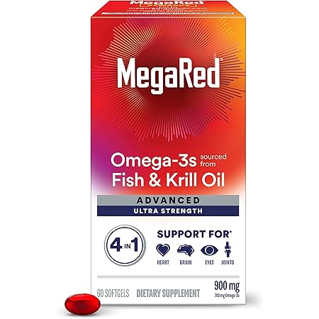 Amazon.com: Megared Advanced 4 in 1 Omega-3 Fish Oil + Krill Oil, 80 ...
