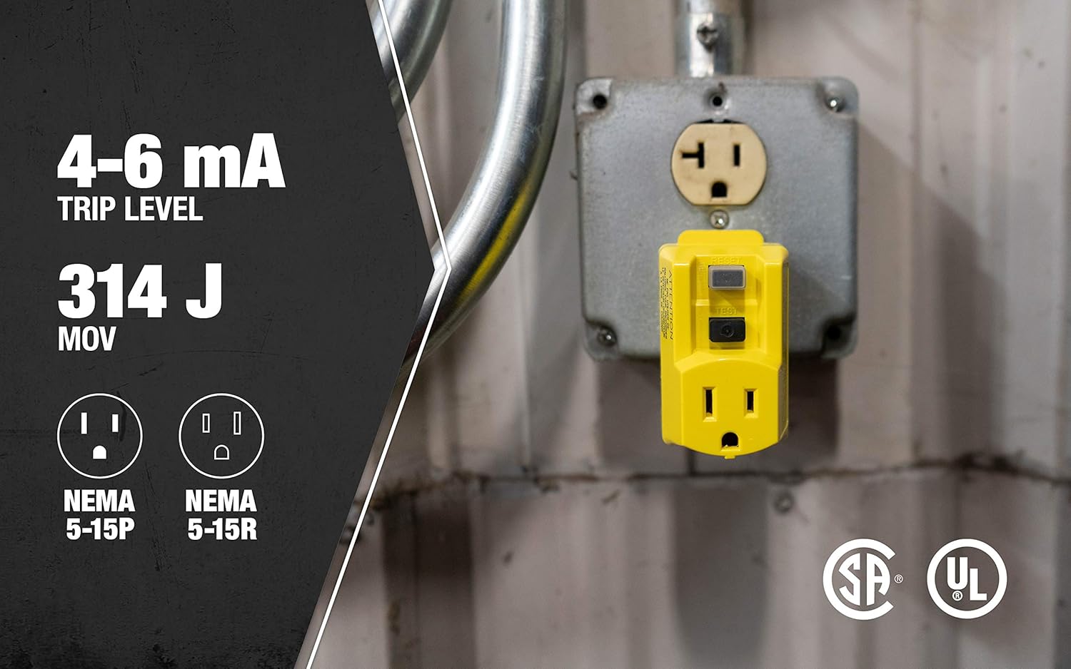 Shockshield 90265-6-012 de TRC Enchufe GFCI portátil amarillo con ...