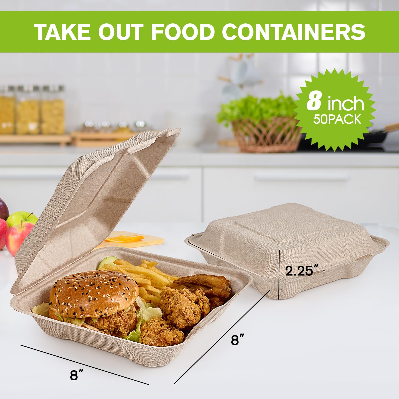 Snapklik.com : 50 Pack Clamshell To Go Containers, 100% Compostable ...