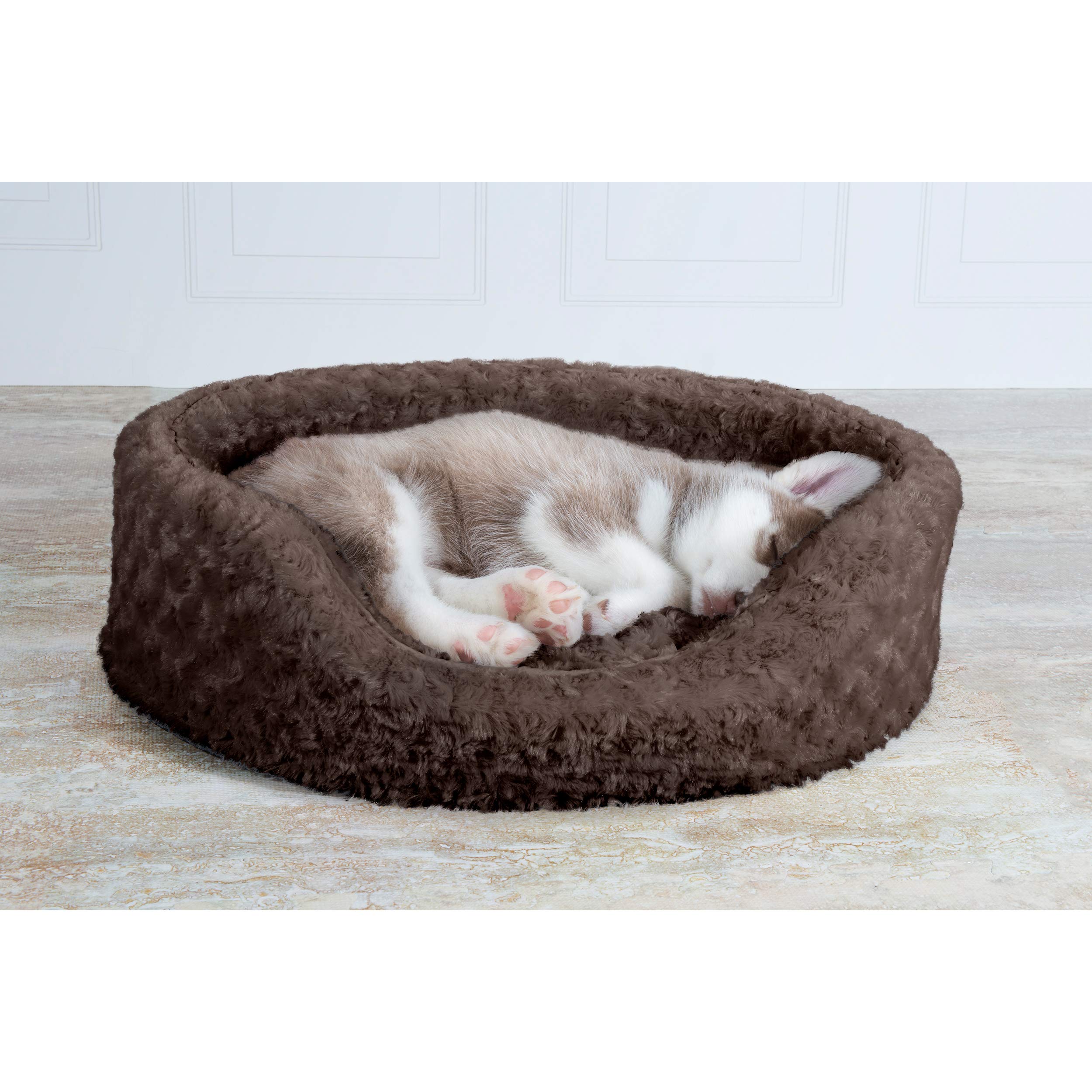 Furhaven Pet Bed for Dogs and Cats - Ultra Plush Curly Fur Oval Cuddler ...