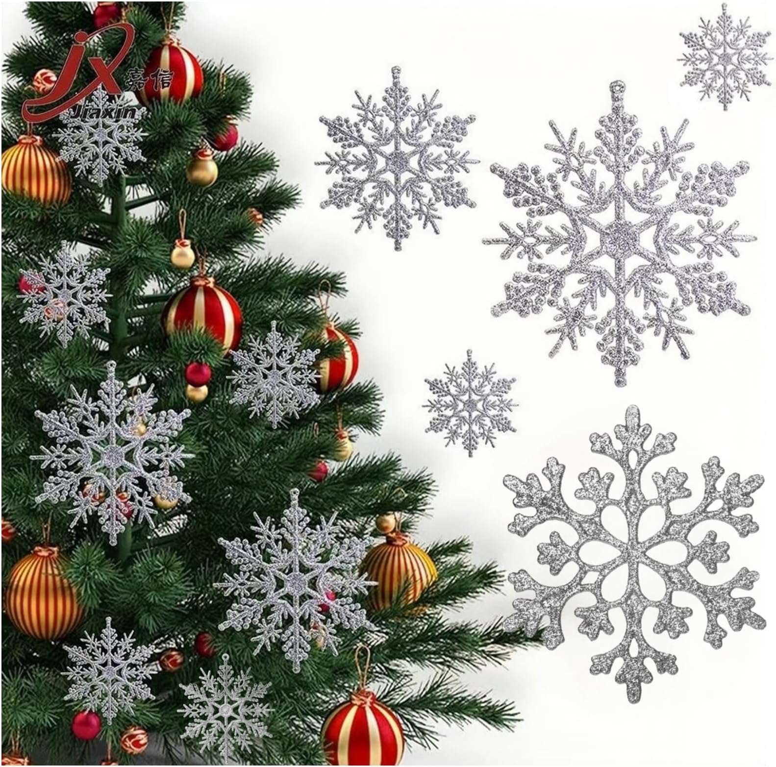 Amazon.com: 36pcs Christmas White Snowflake Ornaments Glitter Plastic ...