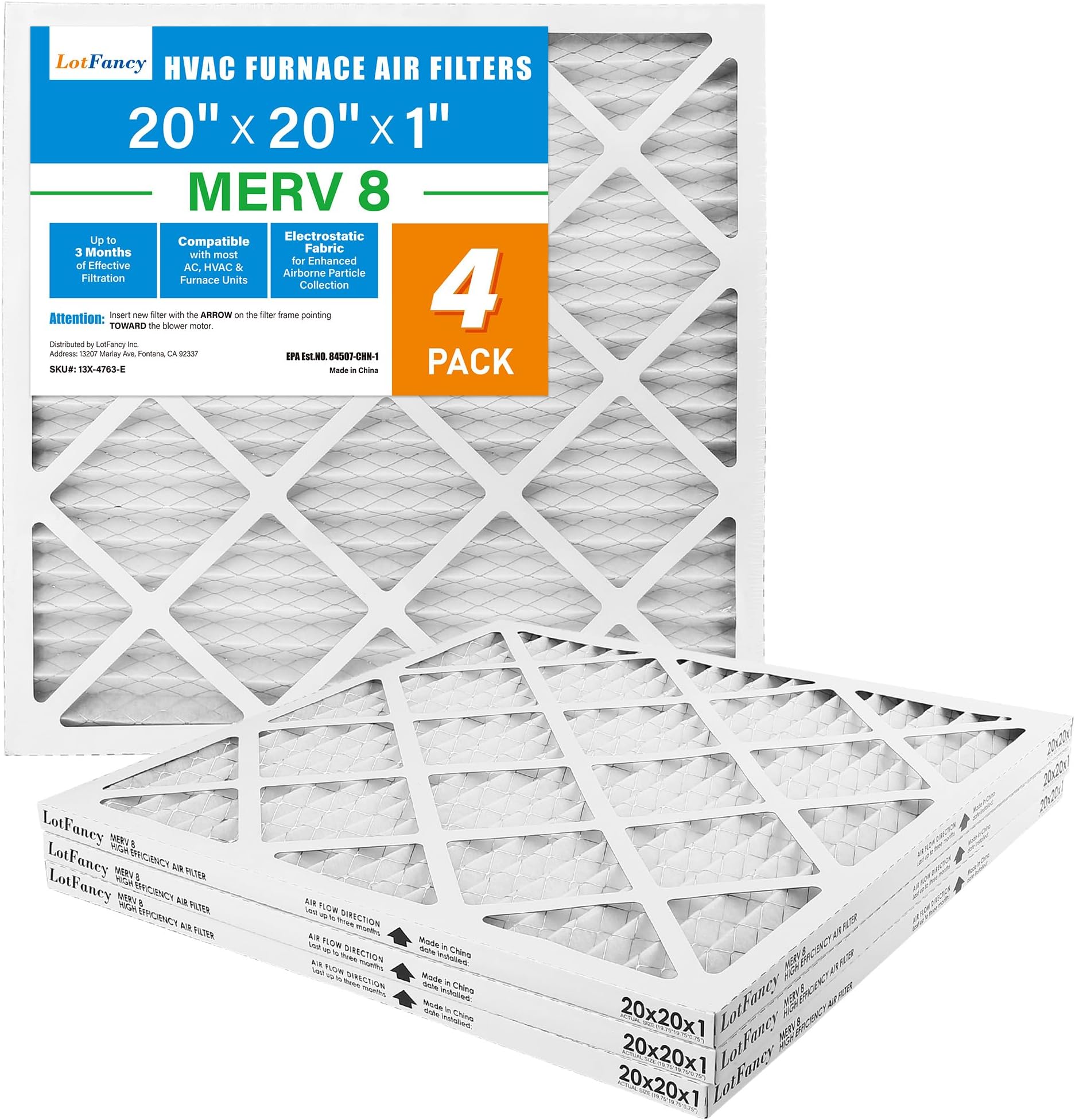 20x20x1 AC and Furnace Air Filter by Aerostar - MERV 8, Box of 1 ...