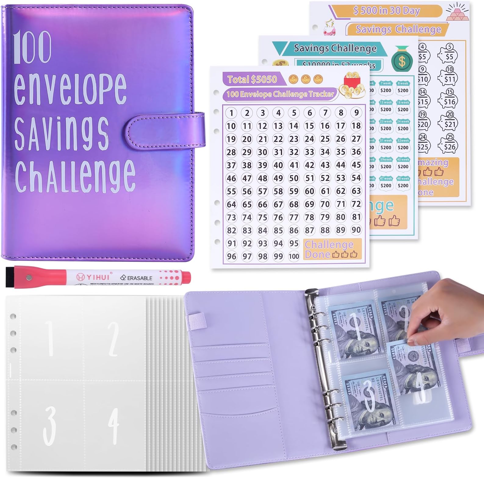 Amazon.com : 100 Envelope Challenge Binder,2024 Exclusive 52 Weeks ...