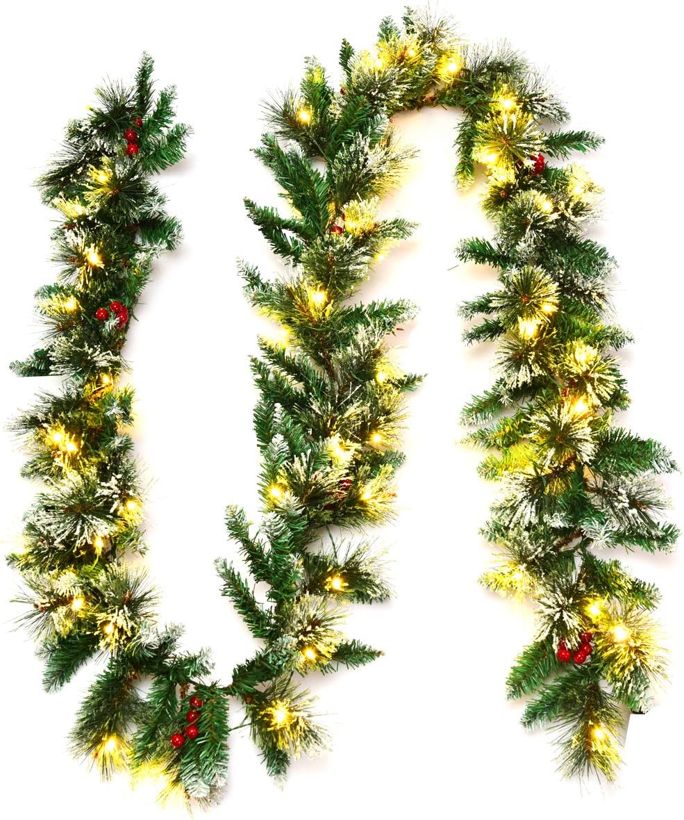 Amazon.com: Lighted Christmas Garland Prelit, 9 Ft Outdoor Xmas Garland ...
