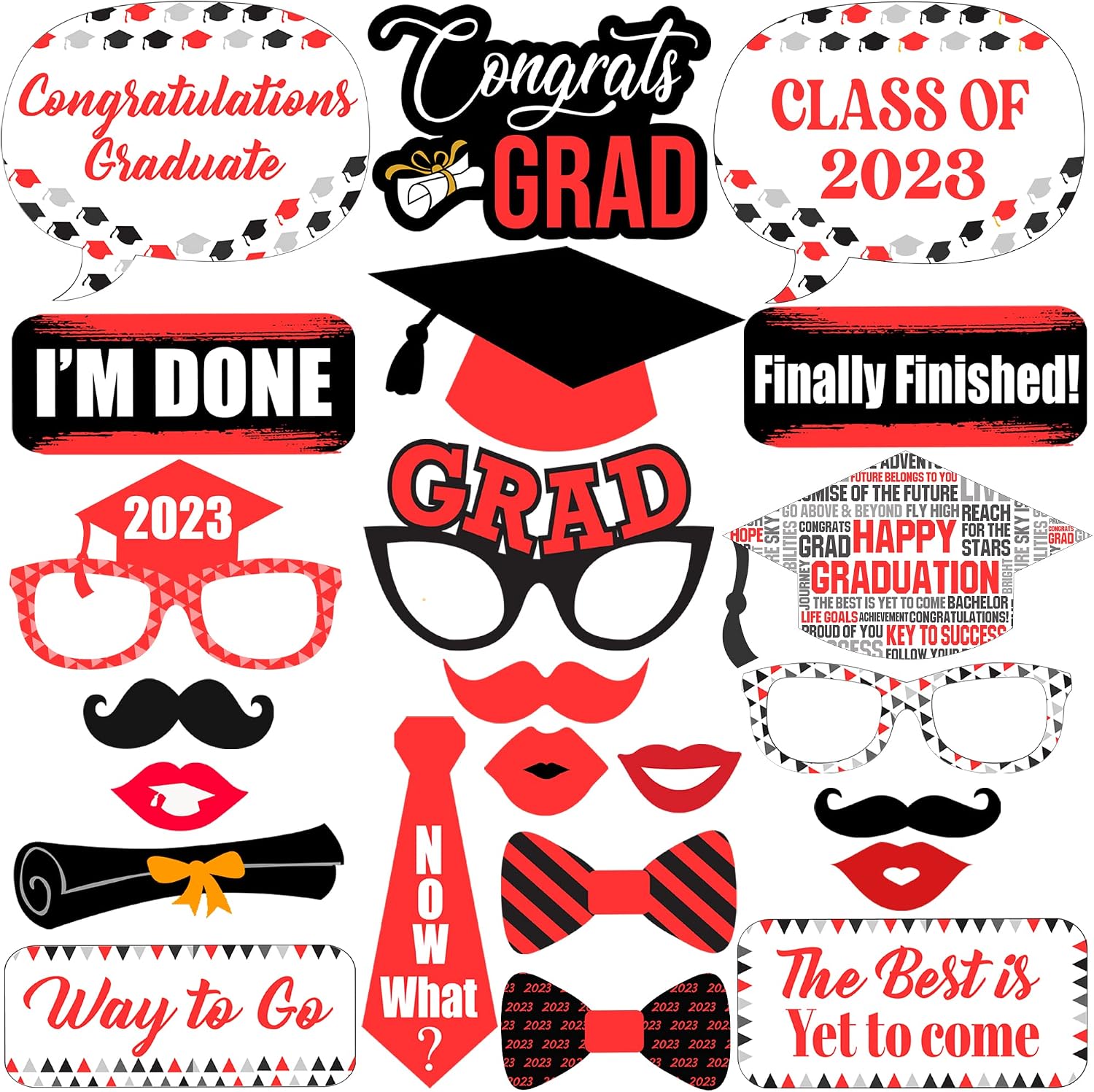 KatchOn, Red Graduation Photo Booth Props 2023 – Pack of 23 with Red ...