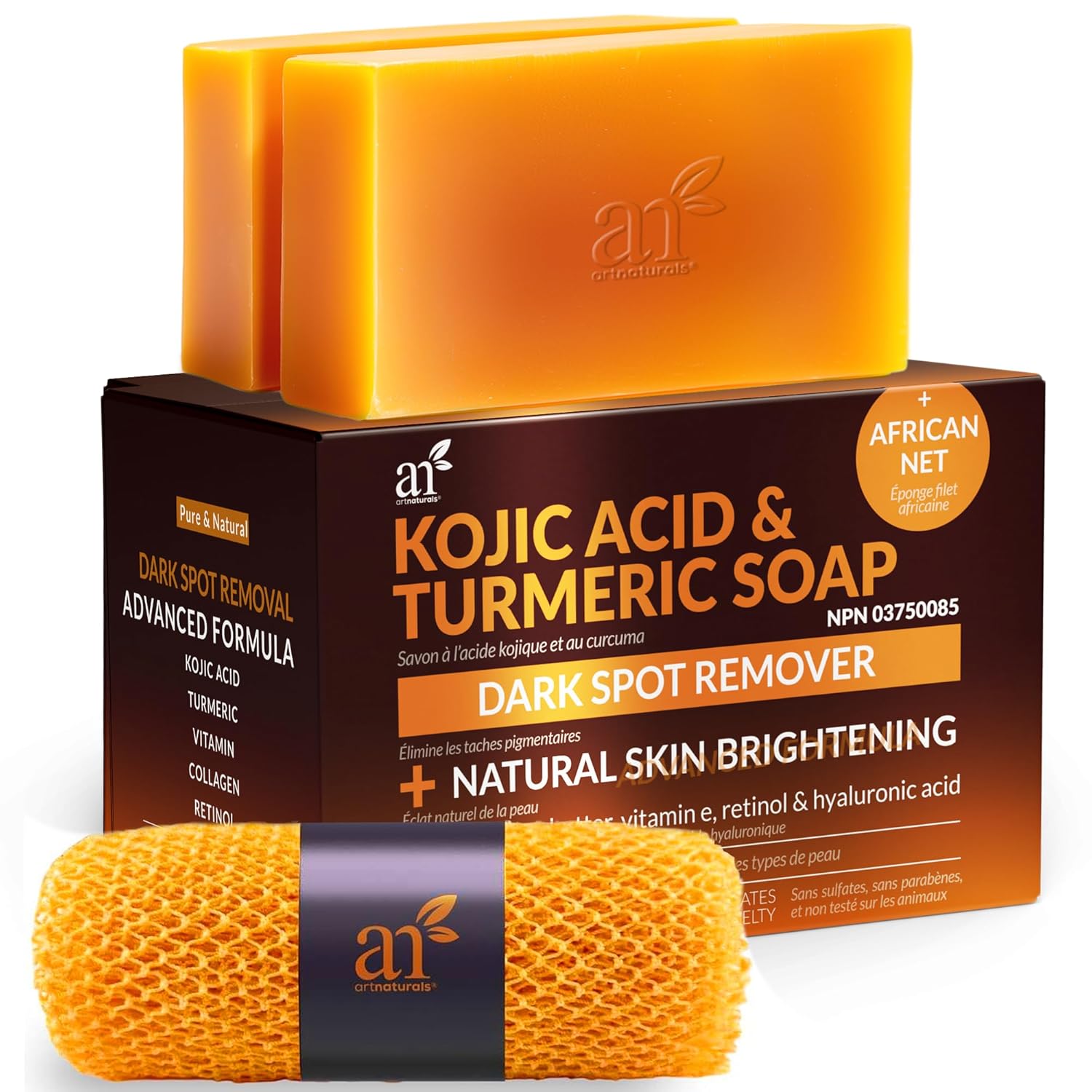 Amazon.com: Kojic Acid Soap + African Net Sponge (2 pack X 142g Turmeric bars) Dark spot remover ...