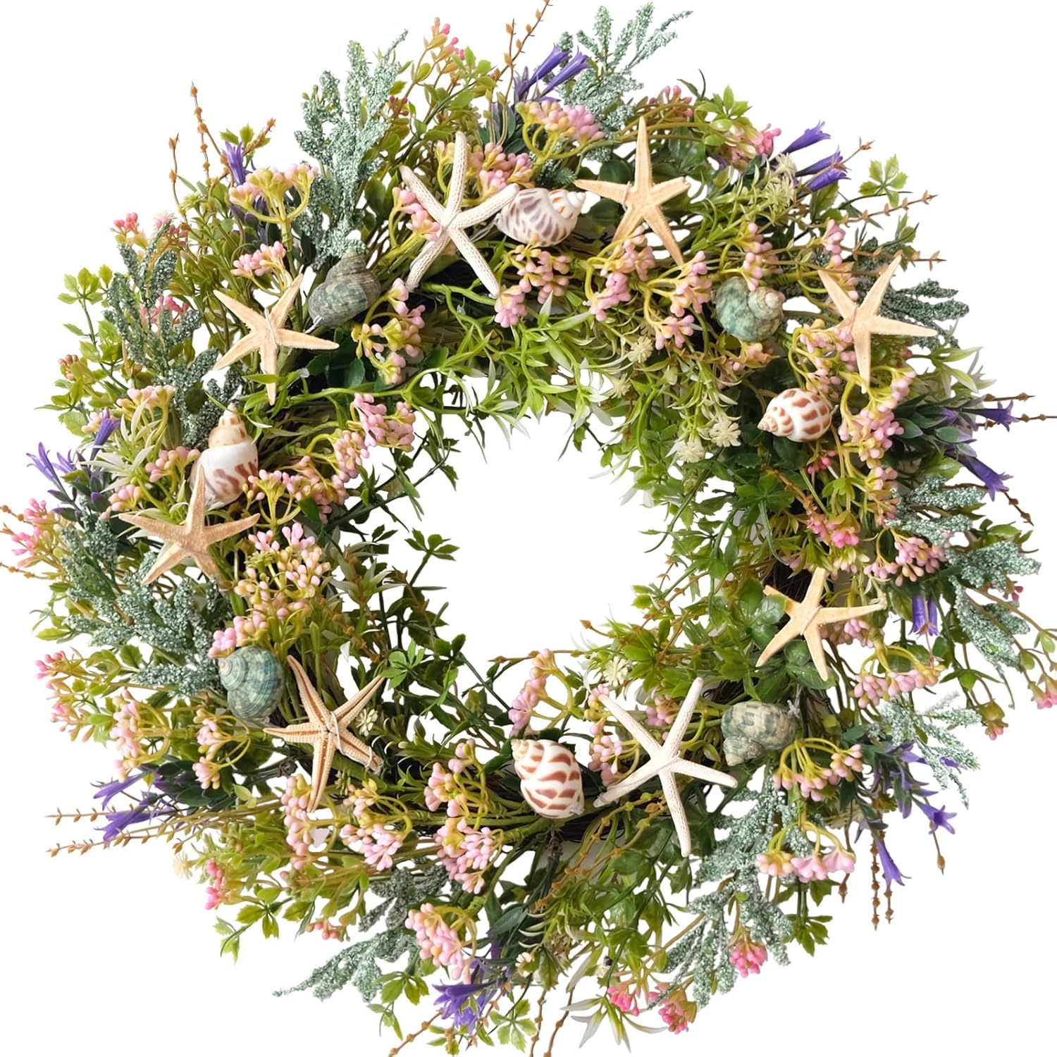 Amazon.com: 22 Inch Summer Wreath Artificial Coastal Starfish Conch ...