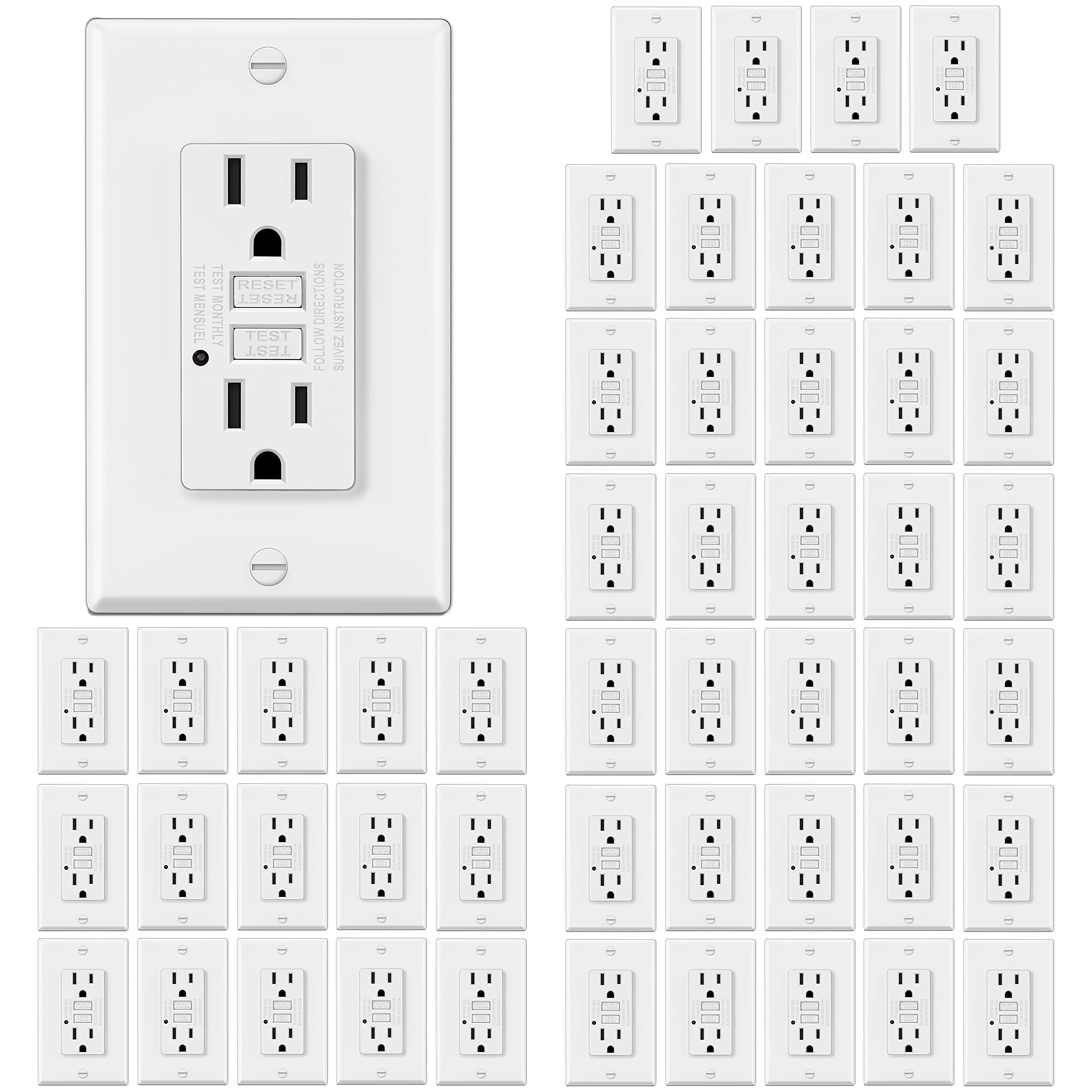 Snapklik.com : ELECTECK 50 Pack GFCI Outlets 15 Amp, Non-Tamper ...