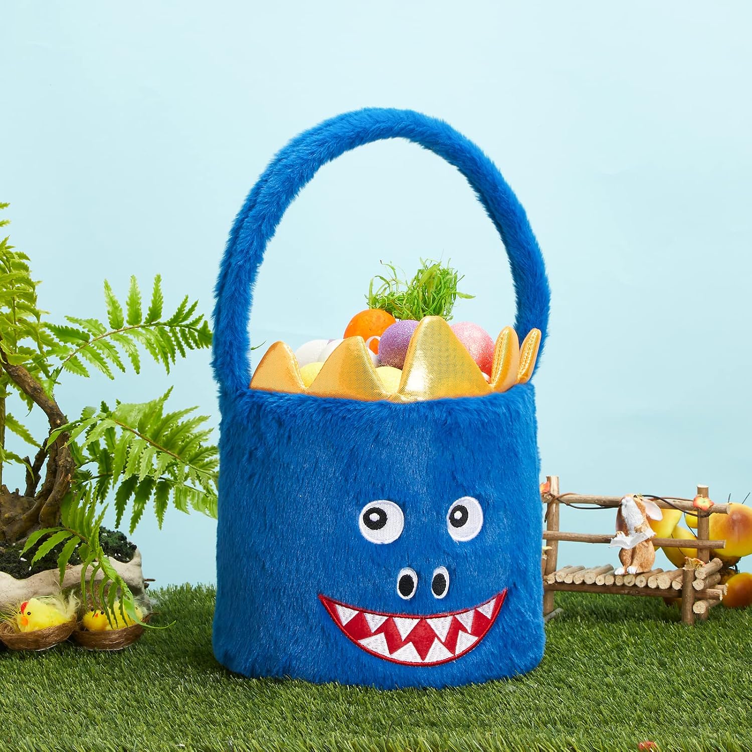 Amazon.com: Bstaofy Easter Dinosaur Basket Blue Dino Egg Hunts Basket ...