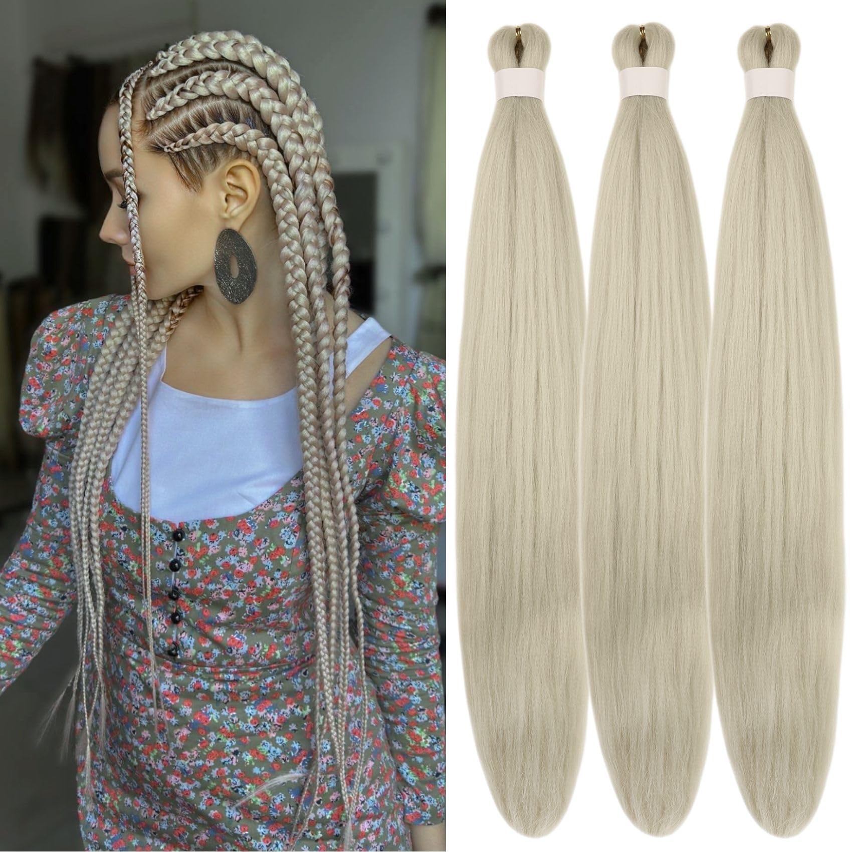 Amazon.com : Ash White Braiding Hair Pre stretched Box Braiding Hair ...
