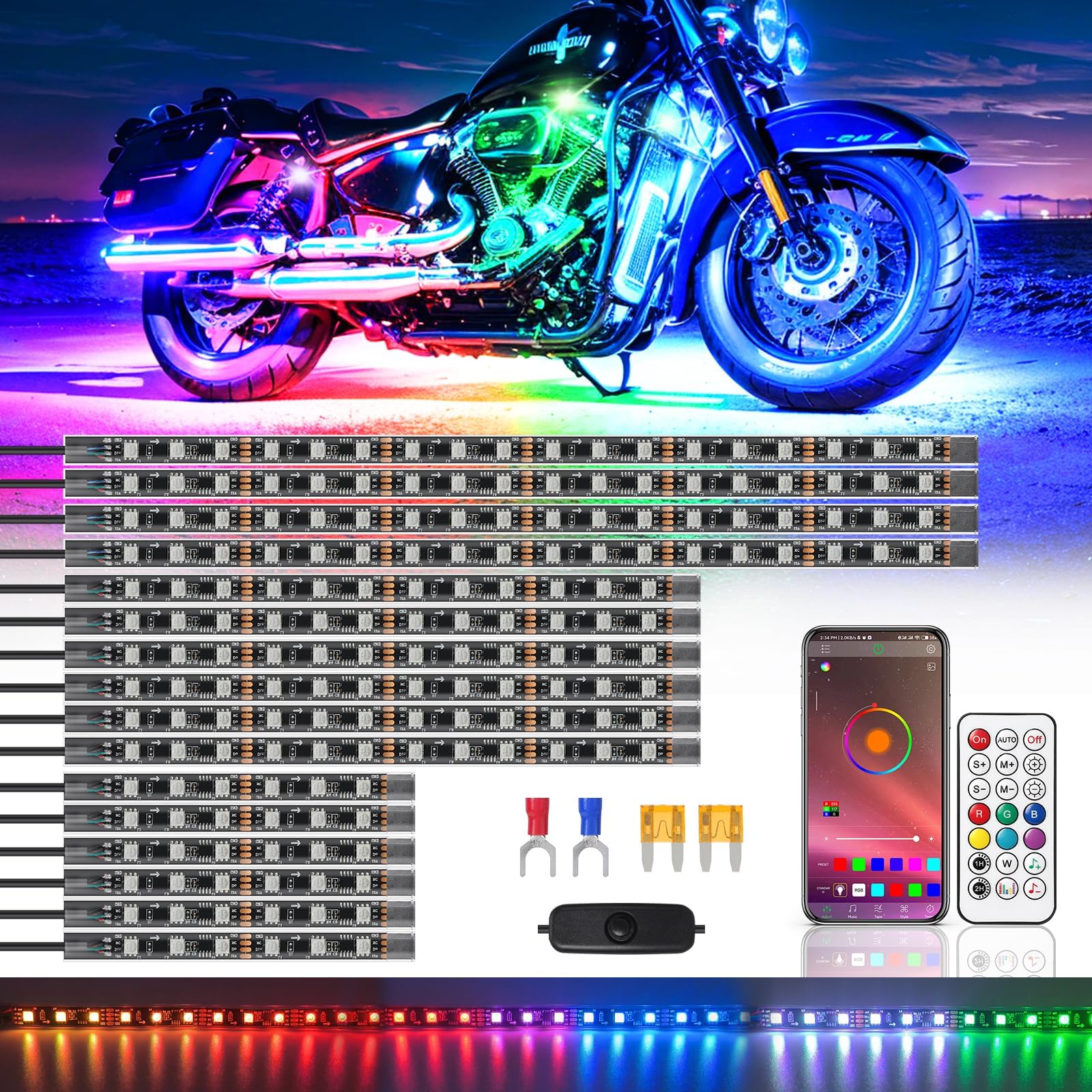 Amazon.com: 16PCS Chasing Effect Motorcycle RGB LED Lights Kit with APP ...