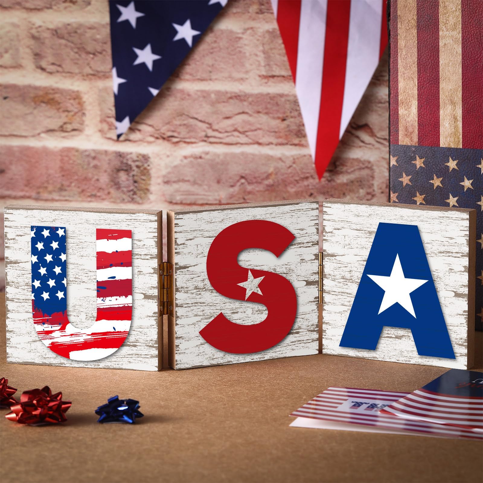 Amazon.com: Yuntau 6 Pcs 4th of July Wooden Table Decor Patriotic Table ...