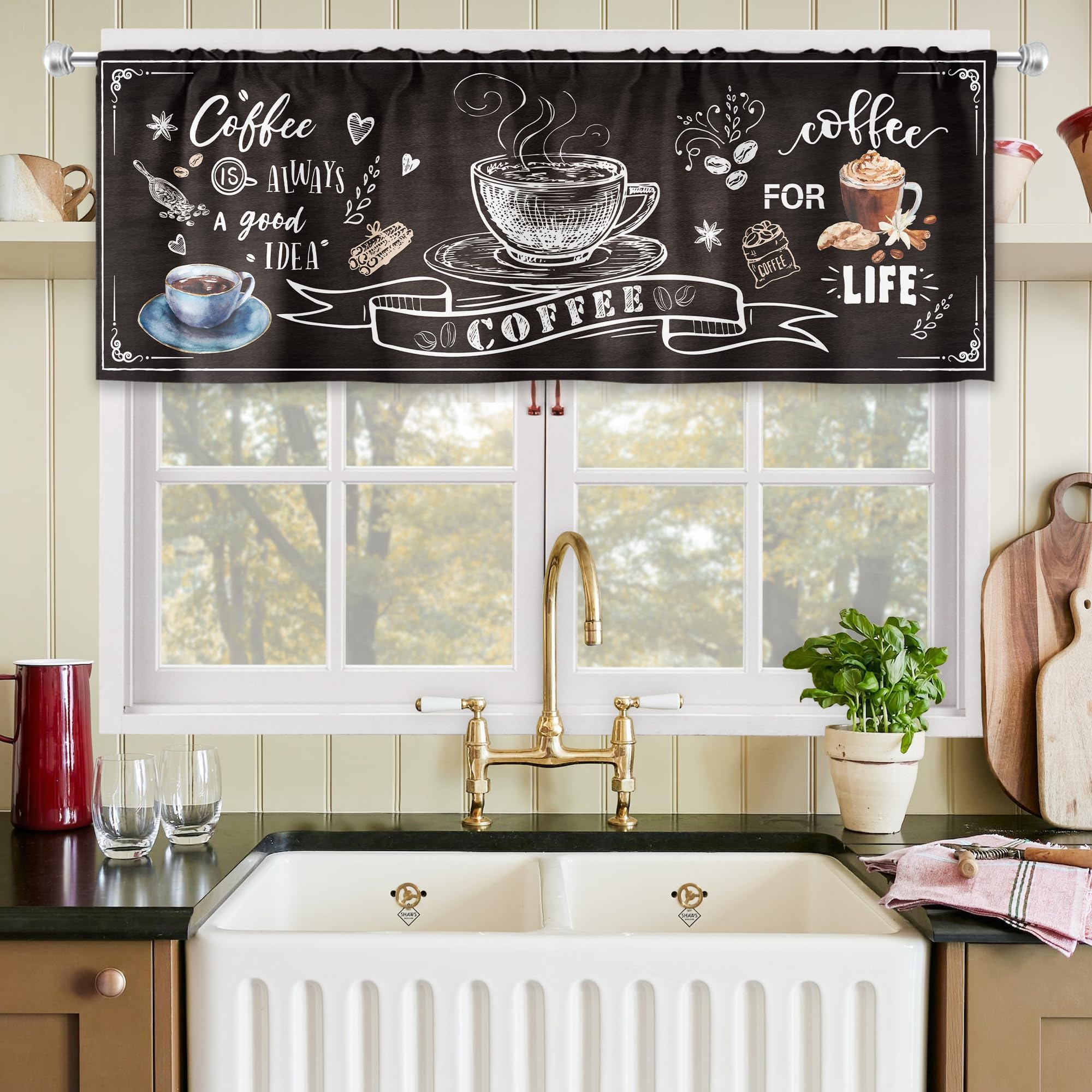 Amazon.com: GoDazzling Coffee Valance Curtain for Cafe Kitchen,Rod ...
