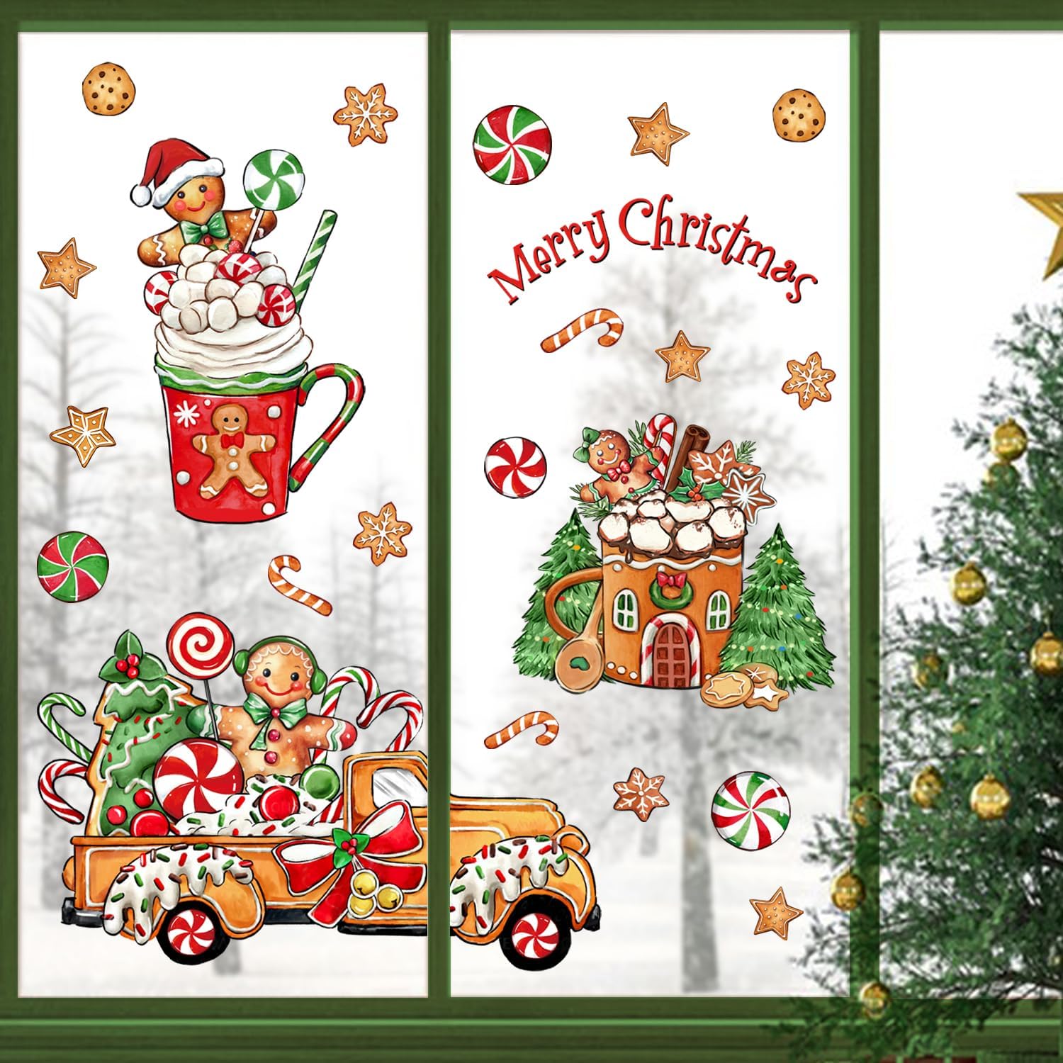 Amazon.com: GreenPine Christmas Window Stickers Christmas Window Decals ...