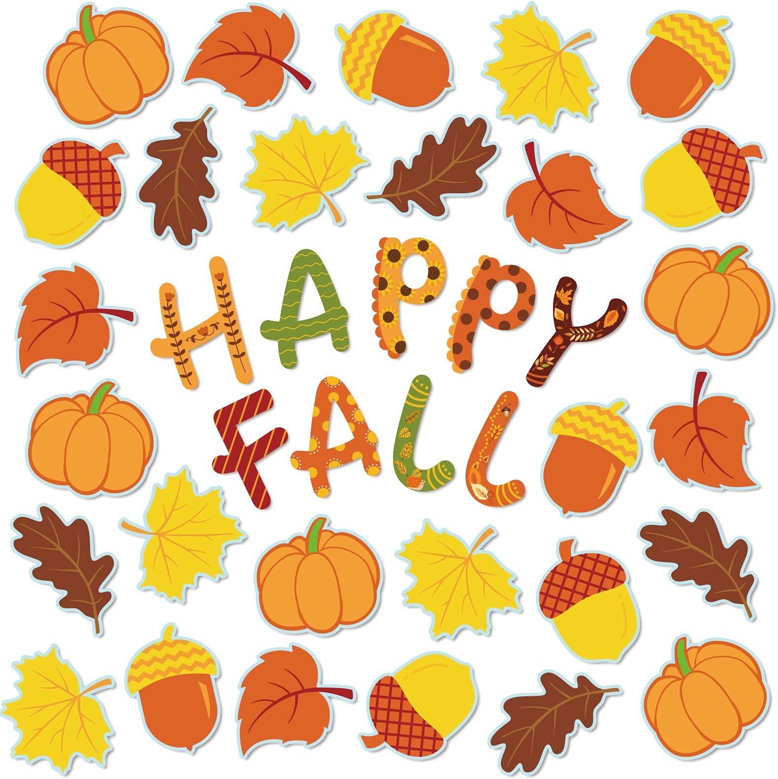 Amazon.com: Lucleag 60PCS Fall Thanksgiving Cutouts for Bulletin Board ...