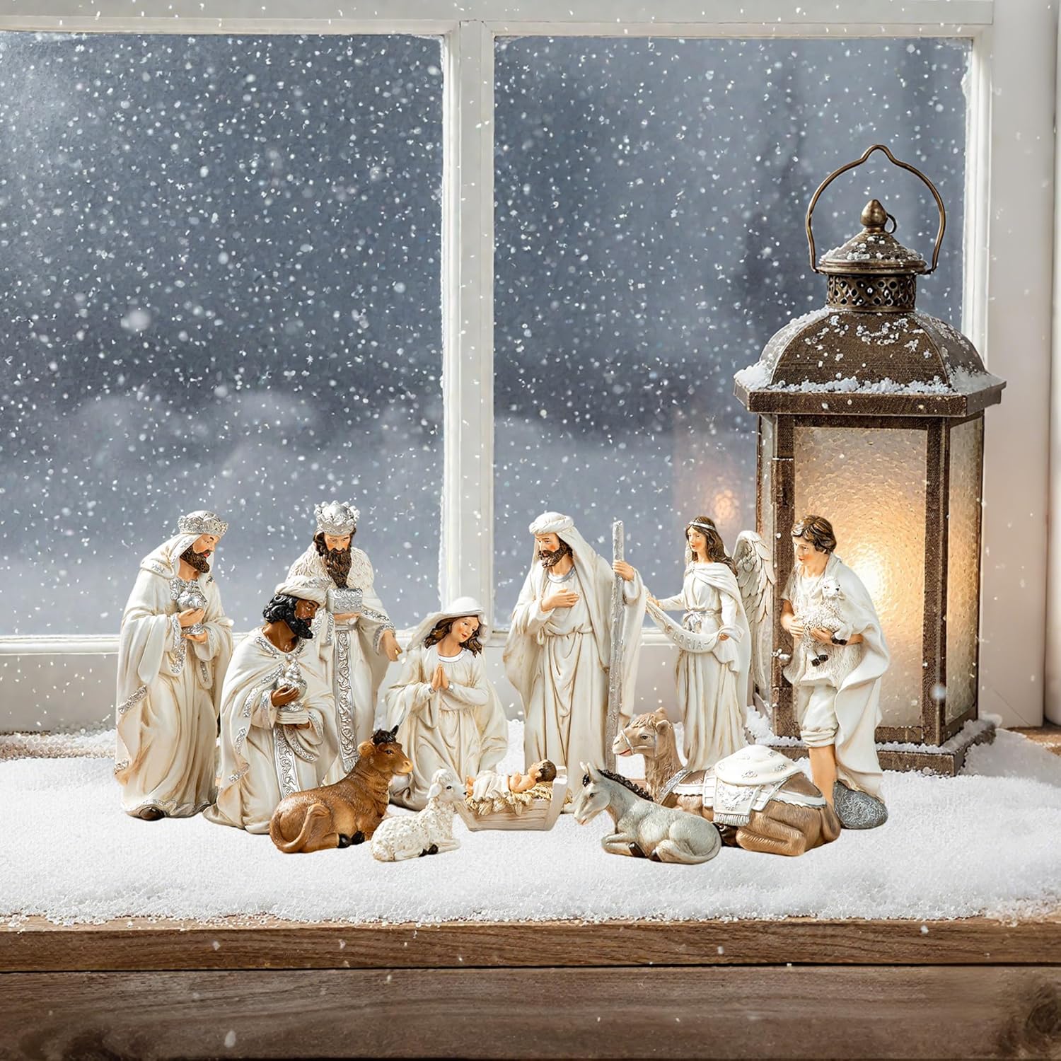 Amazon.com: Glitzhome Set of 12 Nativity Figurine Sets for Christmas ...