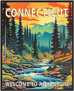 Amazon.com: HomeArtPrint Connecticut Poster Art Print, Retro States ...