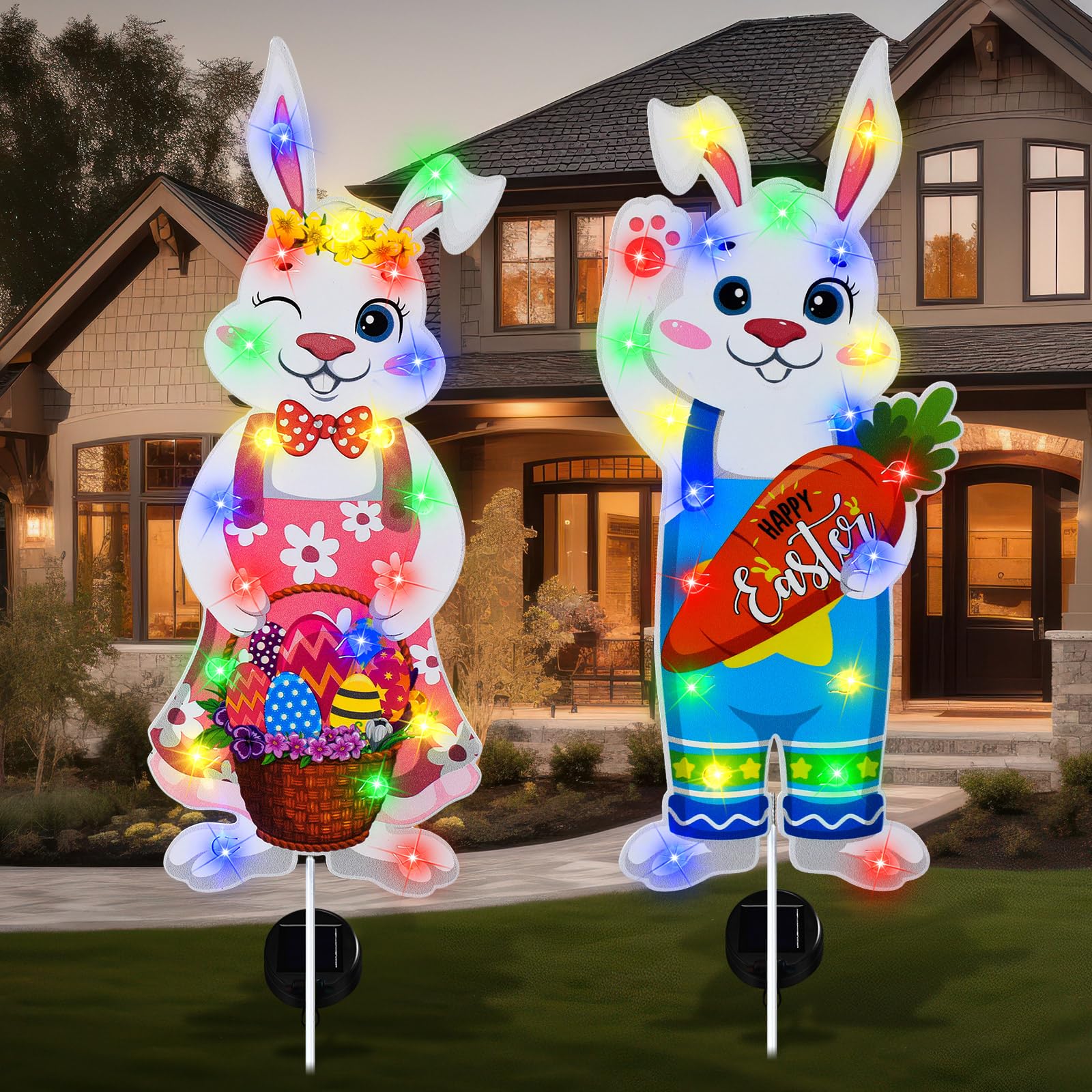 Landhoow 41 Inches Solar Easter Bunny Decorations Outdoor Metal Easter ...