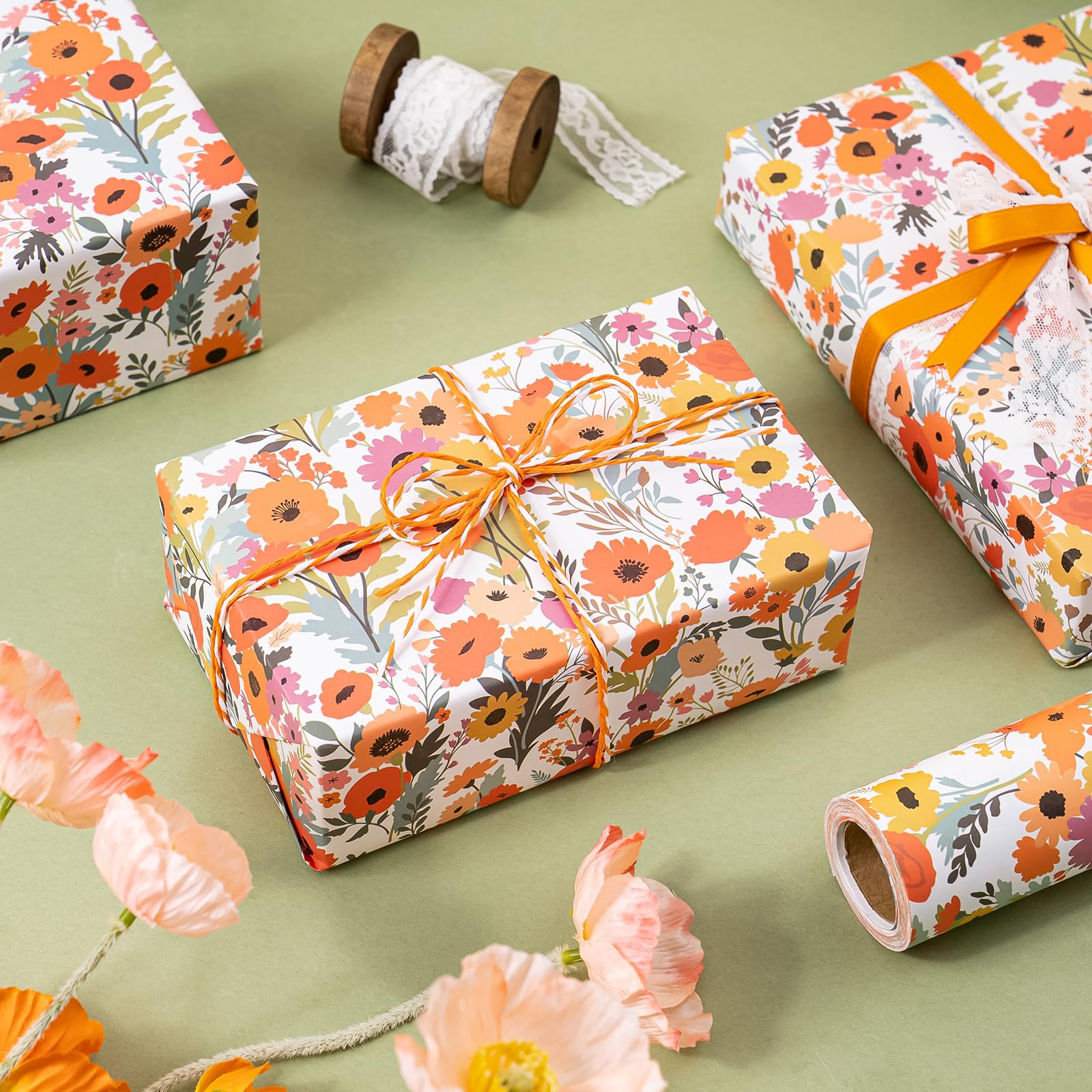 Snapklik.com : WRAPAHOLIC Kraft Floral Wrapping Paper Roll - Mini Roll ...