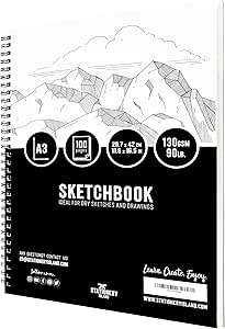 STATIONERY ISLAND Sketchbook A3, 130gsm Spiral Bound Sketch Pad A3, 100 Pages / 50 Sheets Art ...