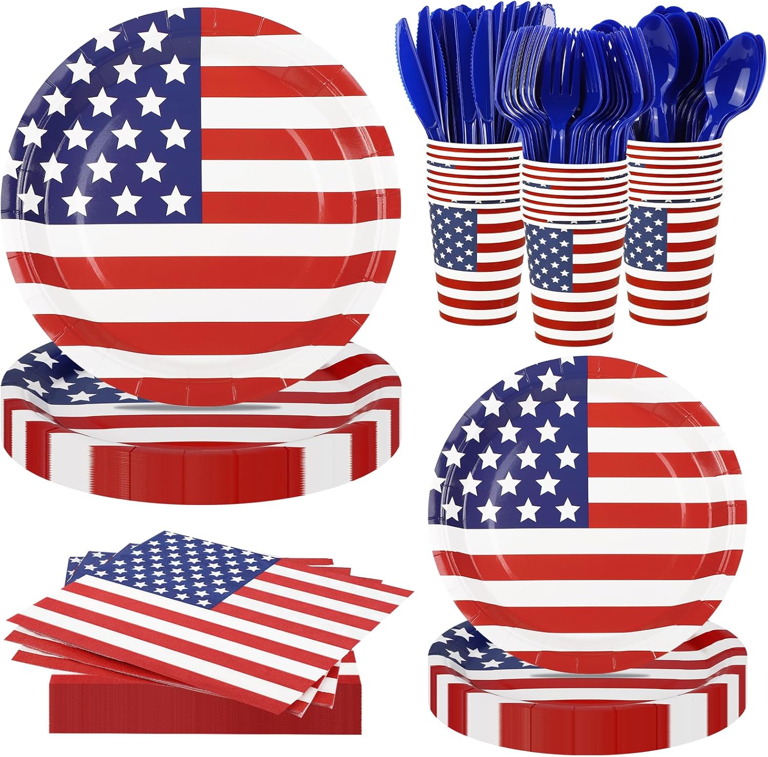 Amazon.com: TWOWYHI American Flag Patriotic Party Supplies Set Serve 24 ...