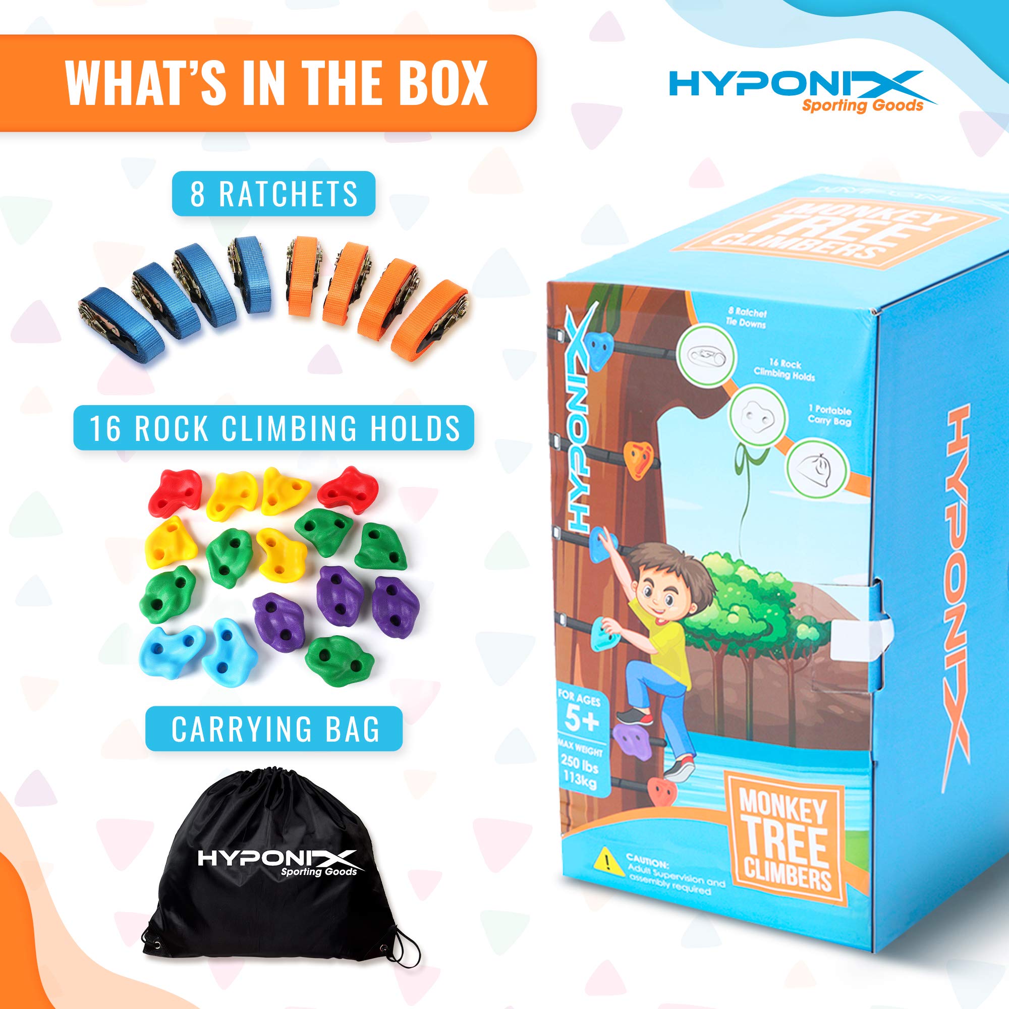 Buy Hyponix Ninja Tree Climbing Kit – 16 Rock Climbing Holds for Kids 8 ...