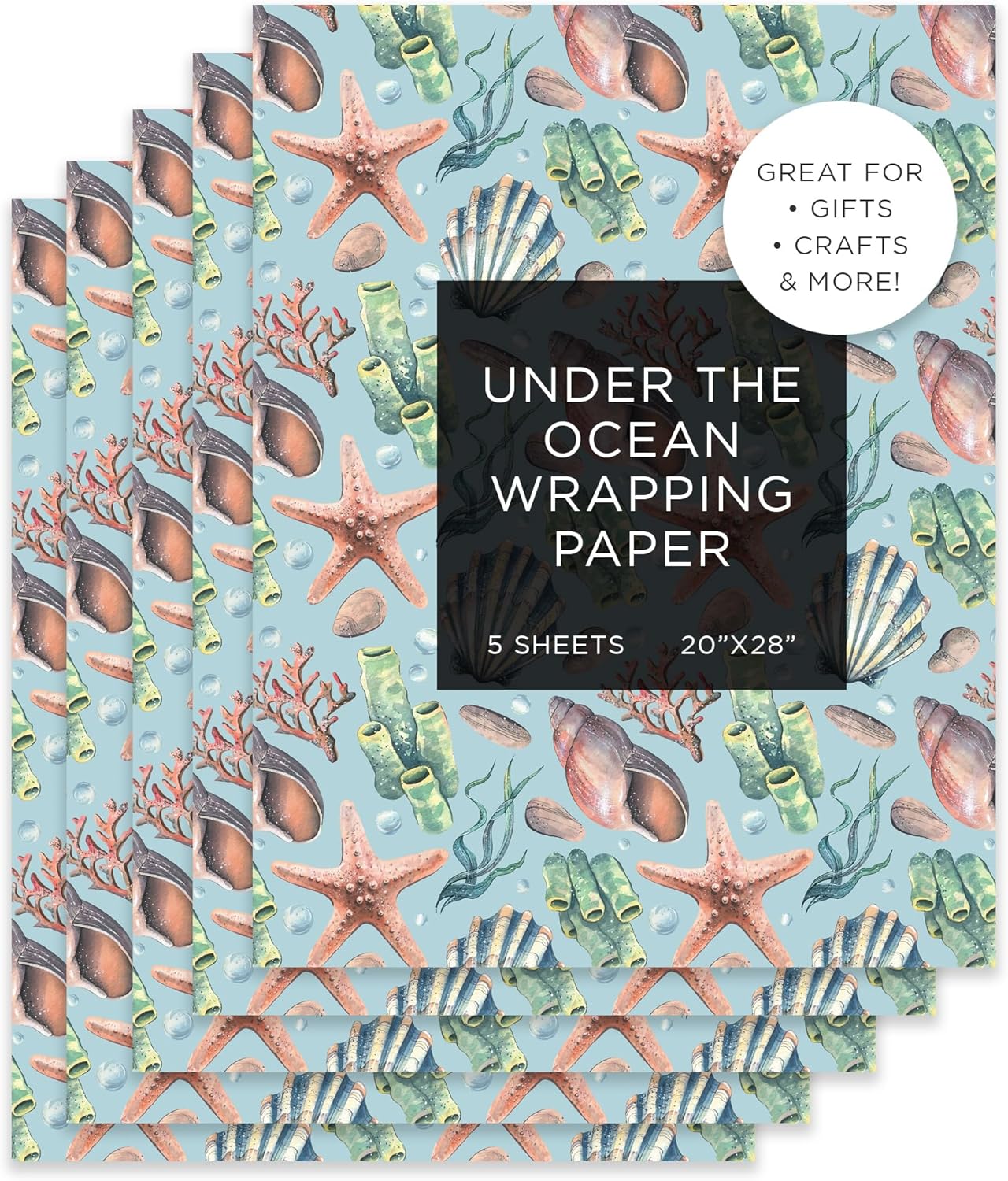 Amazon.com: Journo Seashell Wrapping Paper Sheets – Coastal Ocean Gift ...