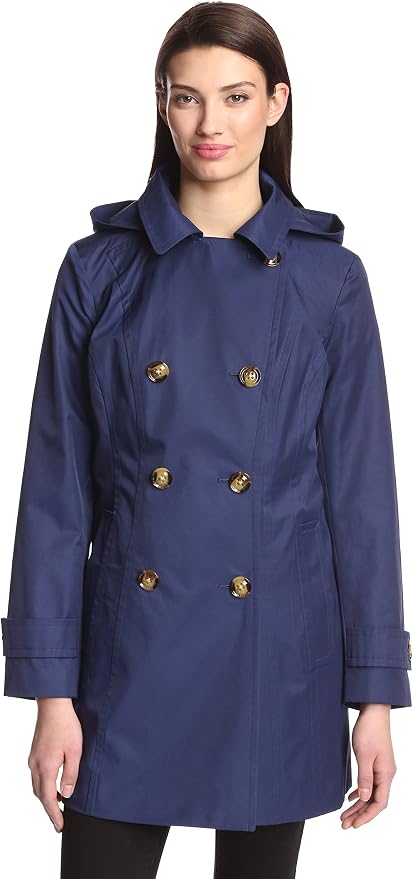 Amazon.com: Anne Klein Women's Double Breasted Trench Coat, Marine ...