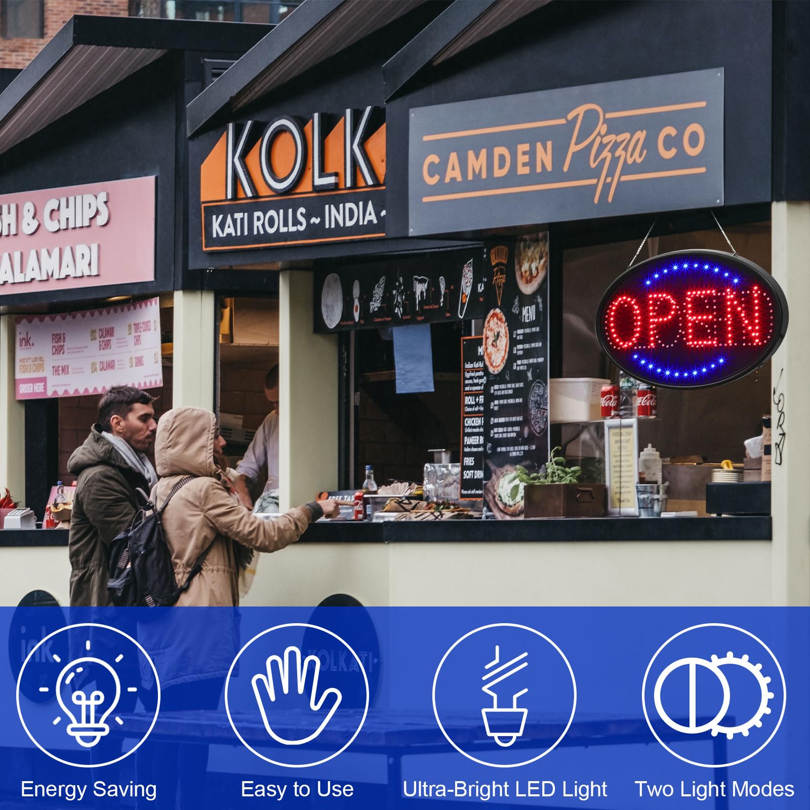 Snapklik.com : 3 Pcs Closed Open LED Neon Sign And Push Pull Stickers ...