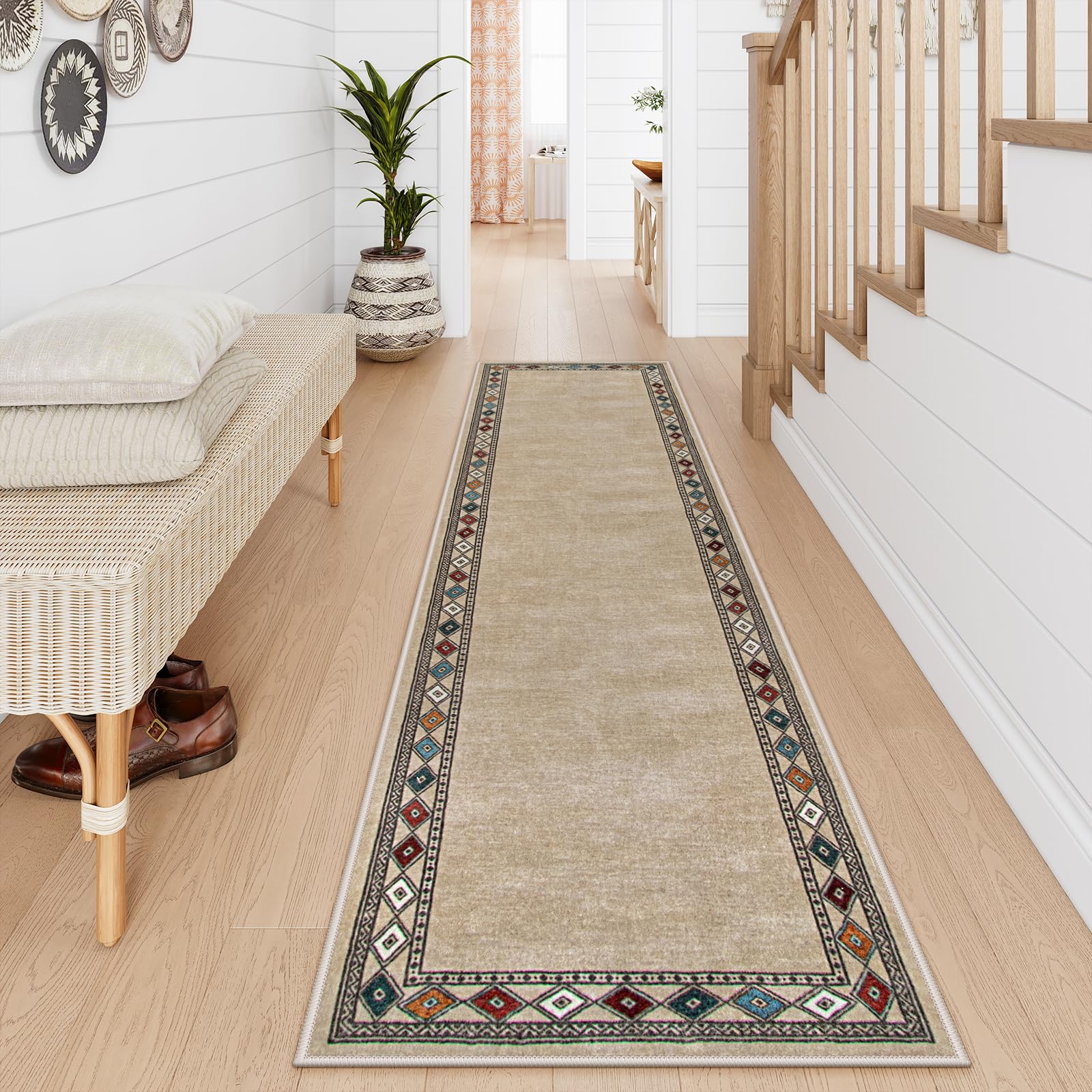 Lahome Modern Bordered Hallway Runner, 2.5x8 Rug Non-Slip Washable ...
