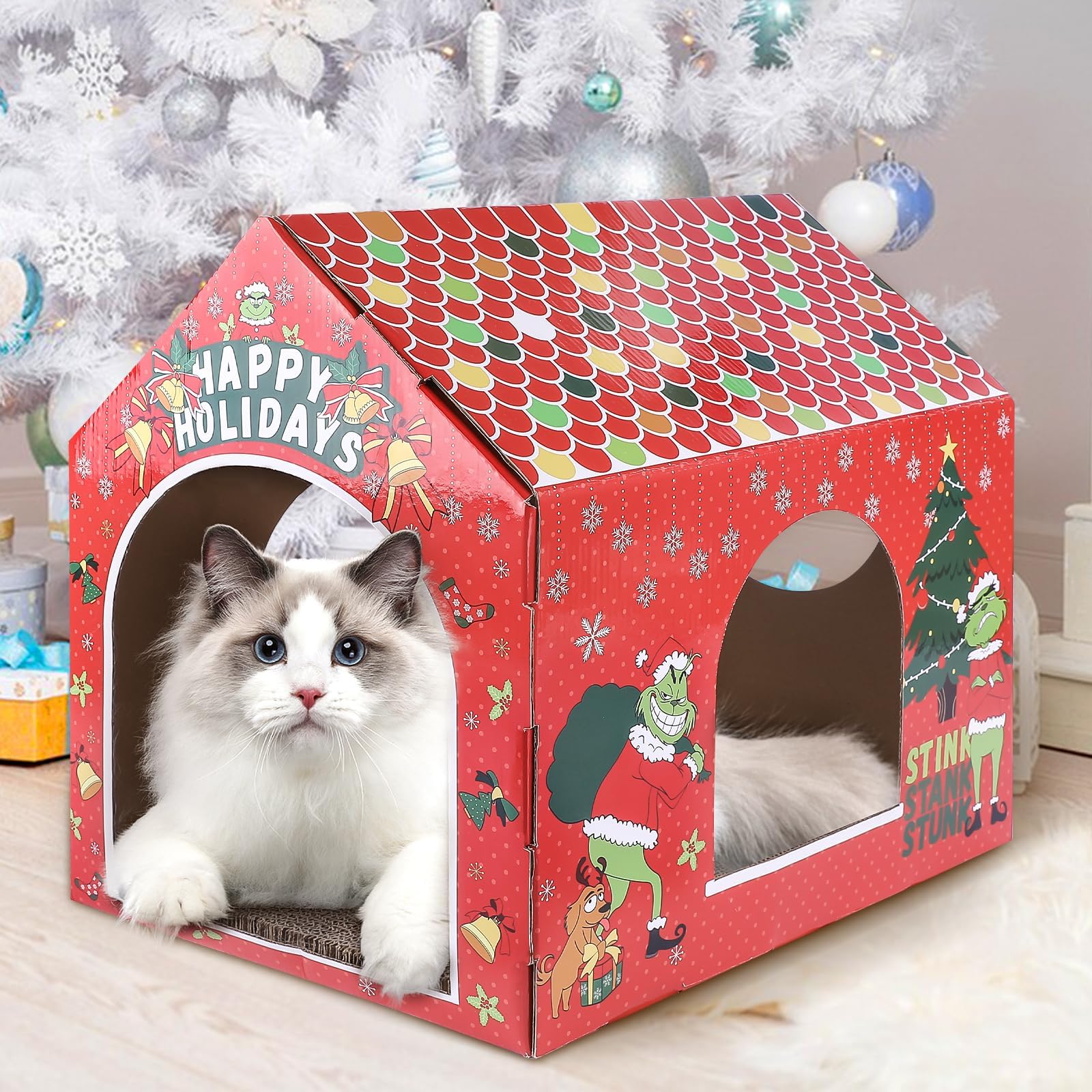 Amazon.com : Christmas Cat House, Cardboard Indoor House With Scratcher ...
