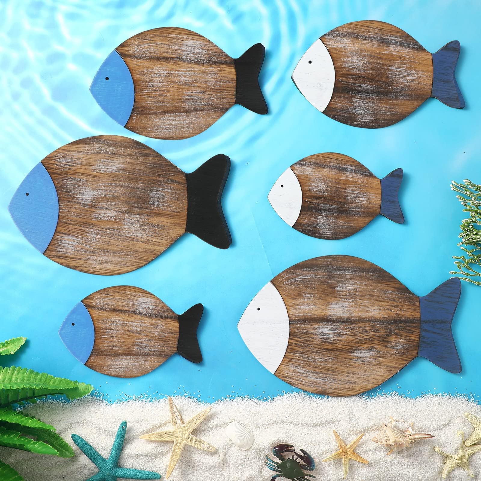 Amazon.com: 6 Pcs Wood Fish Nautical Beach Wall Decor Hand Carved ...