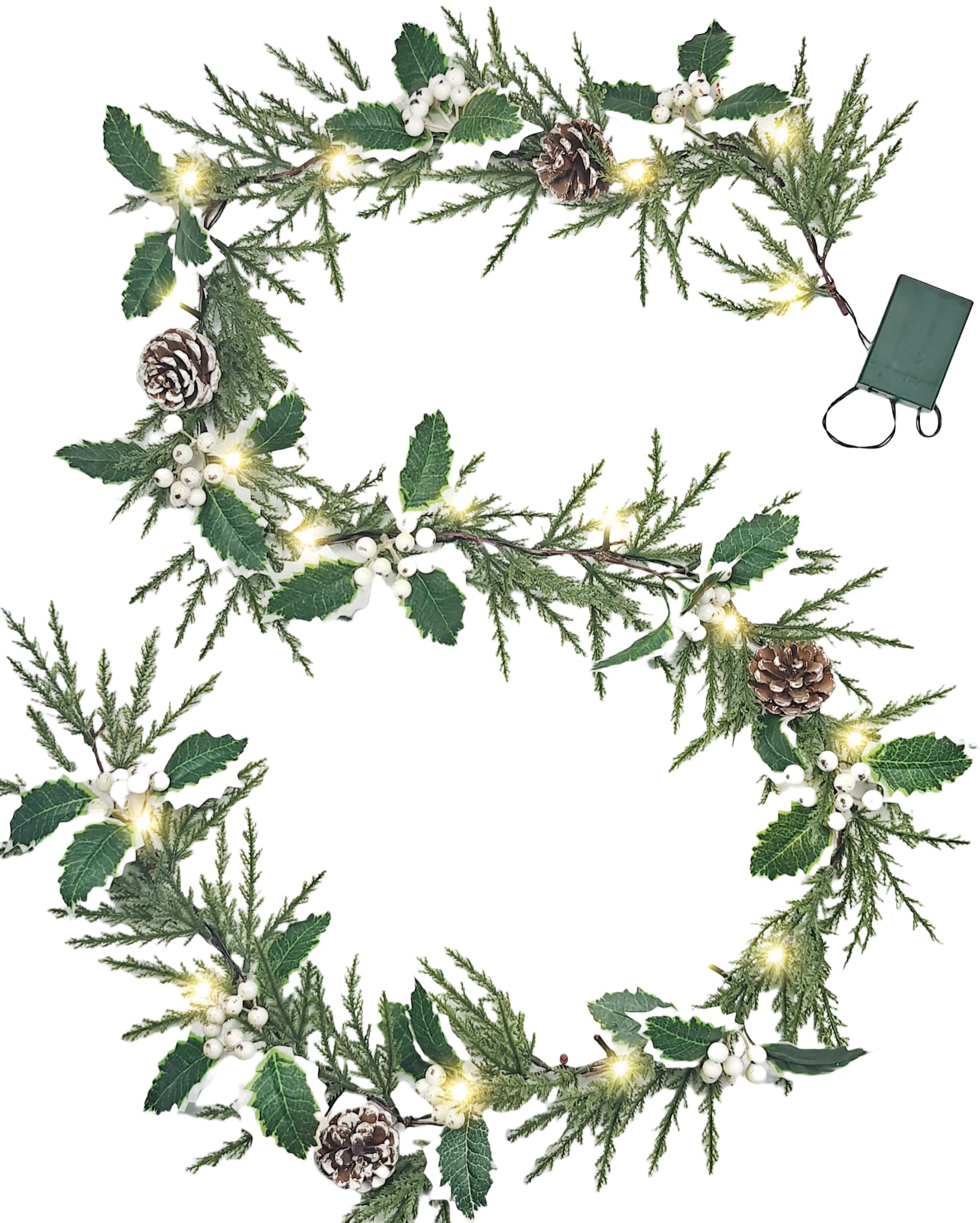 Amazon.com: Gudegou 6FT Holly Berry Garland, Lighted Christmas Garland ...