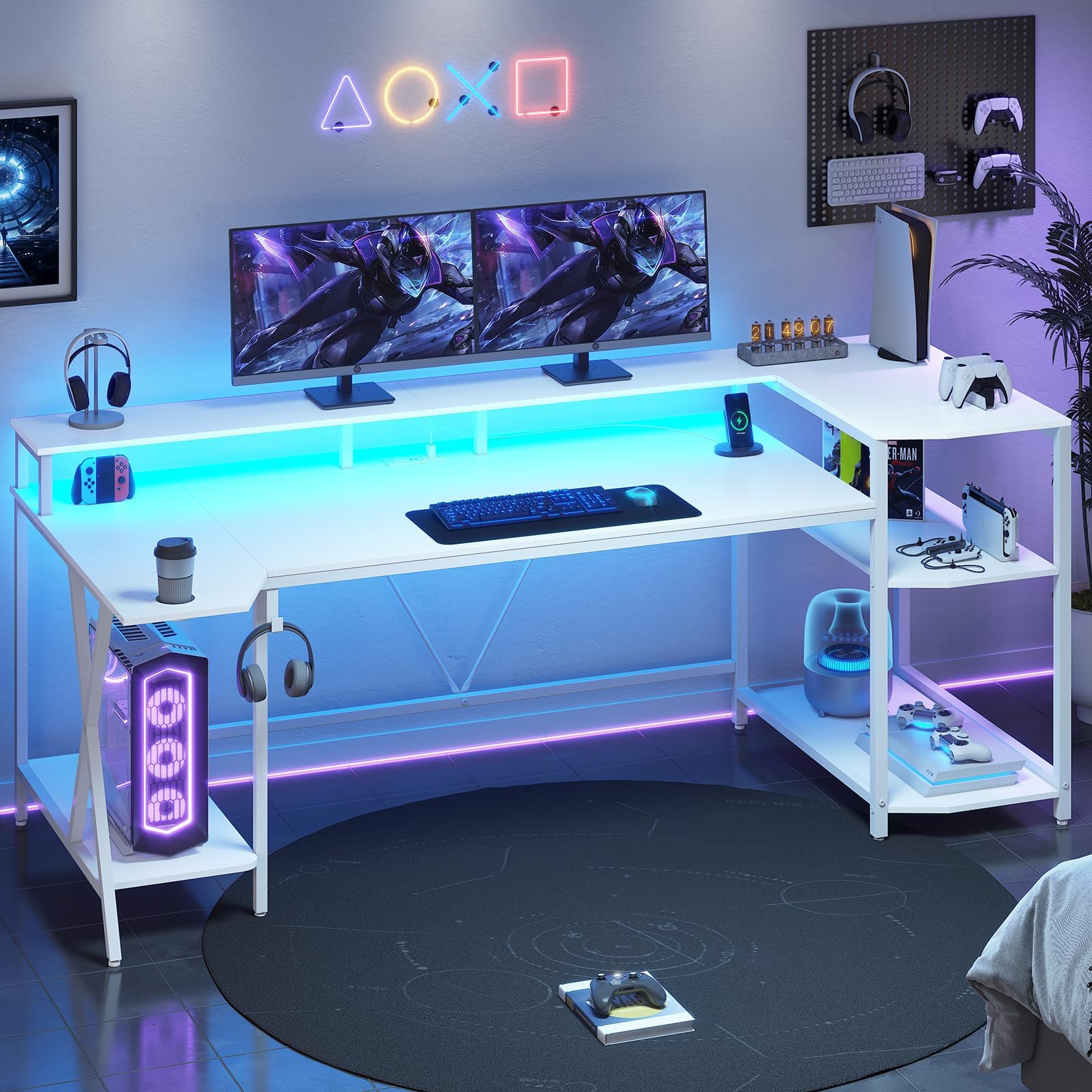 Amazon.com: AODK 59 Inch Gaming Desk with USB Charging Ports & LED ...